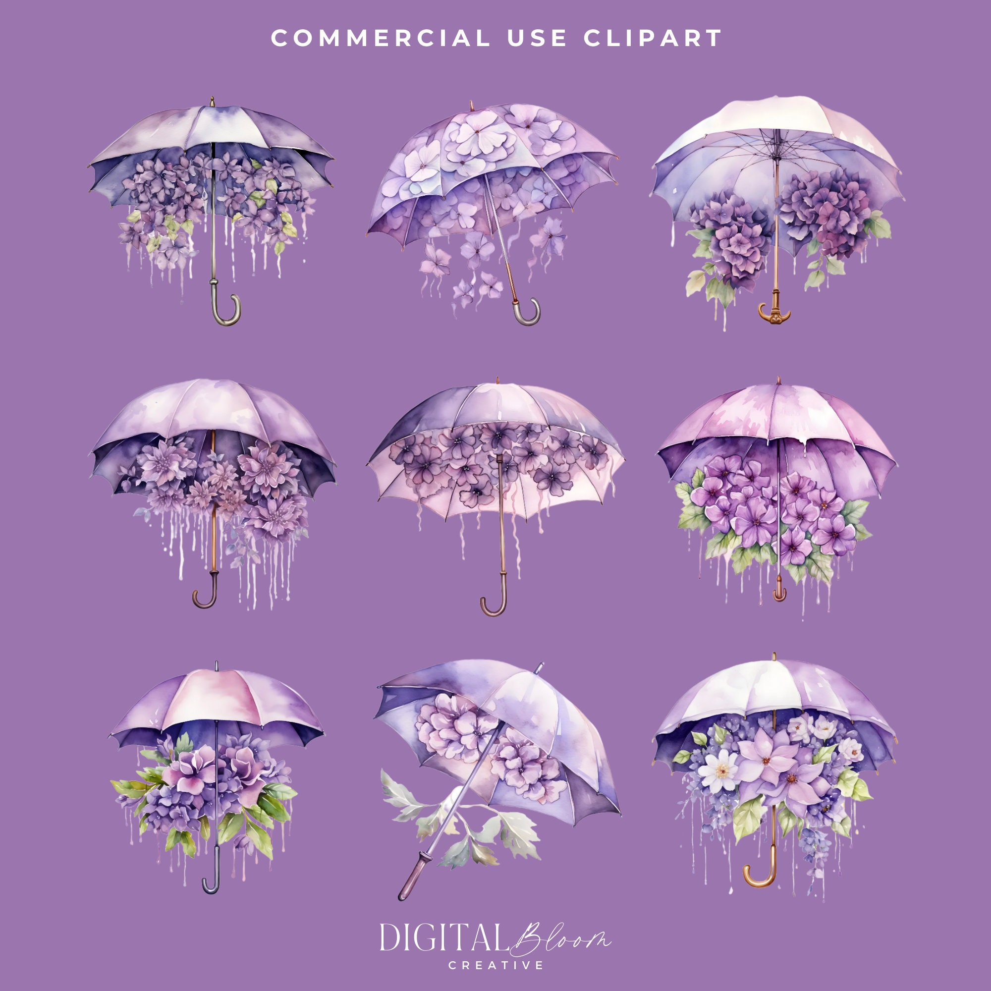 Purple Floral Baby Shower Umbrella Clipart PNG Graphics Invite Party ...