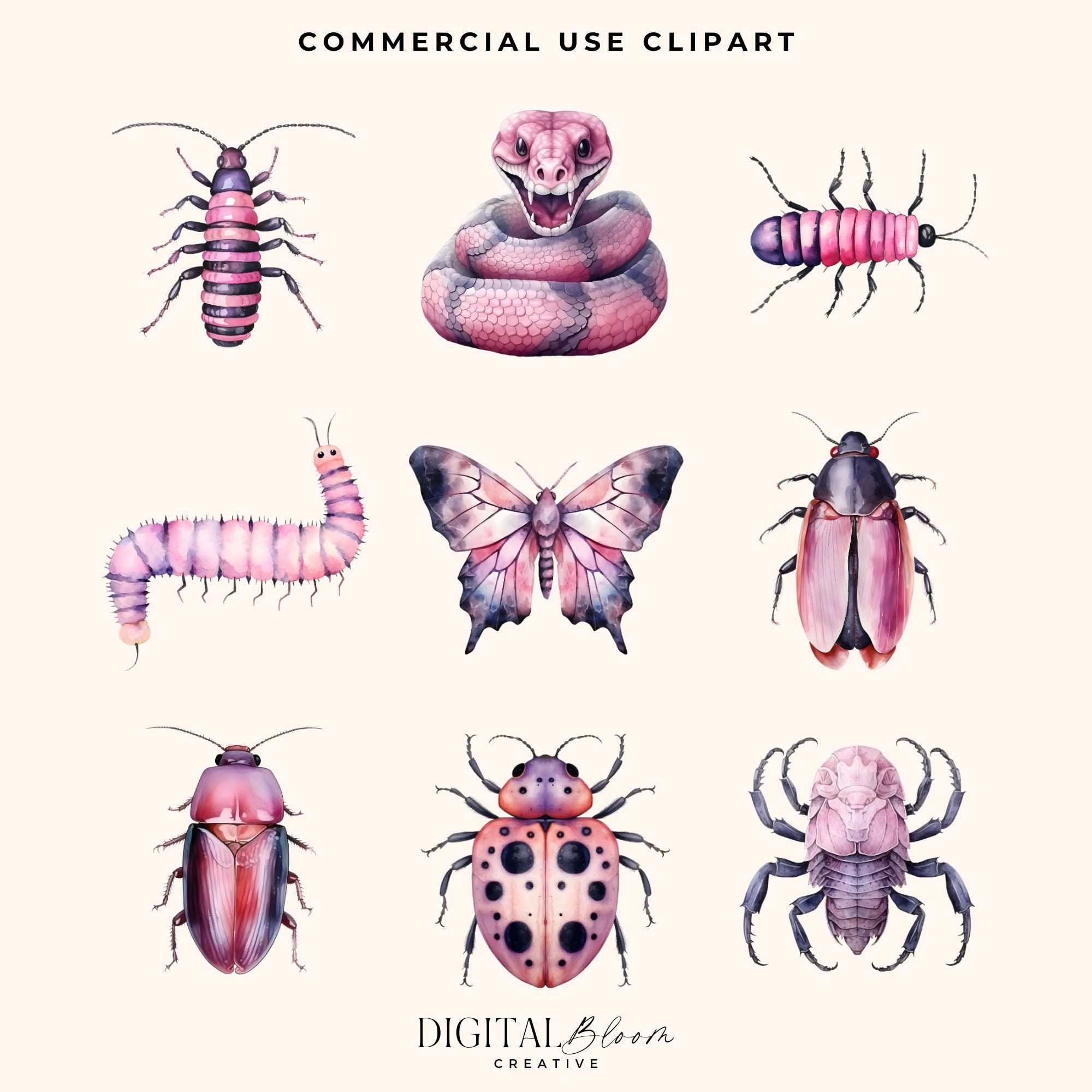 Pink Halloween Creepy Crawlies Clipart Spooky PNG Graphics Clip Art ...