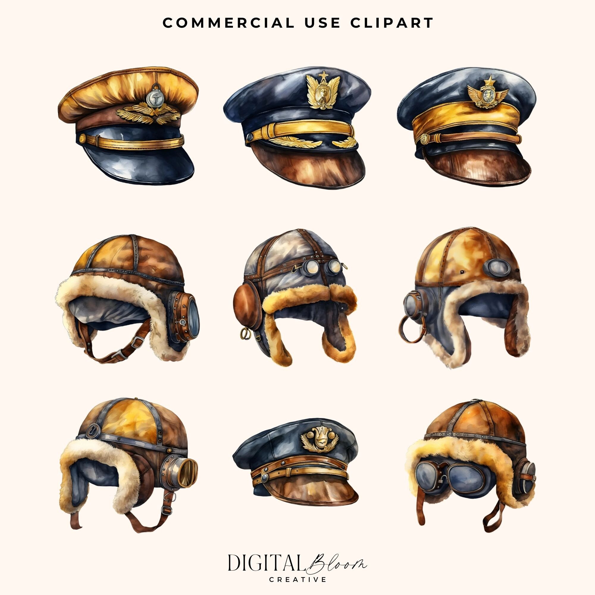 Pilot Hat Clipart Transparent Png Watercolor Scrapbook Aviator Cap Clip ...