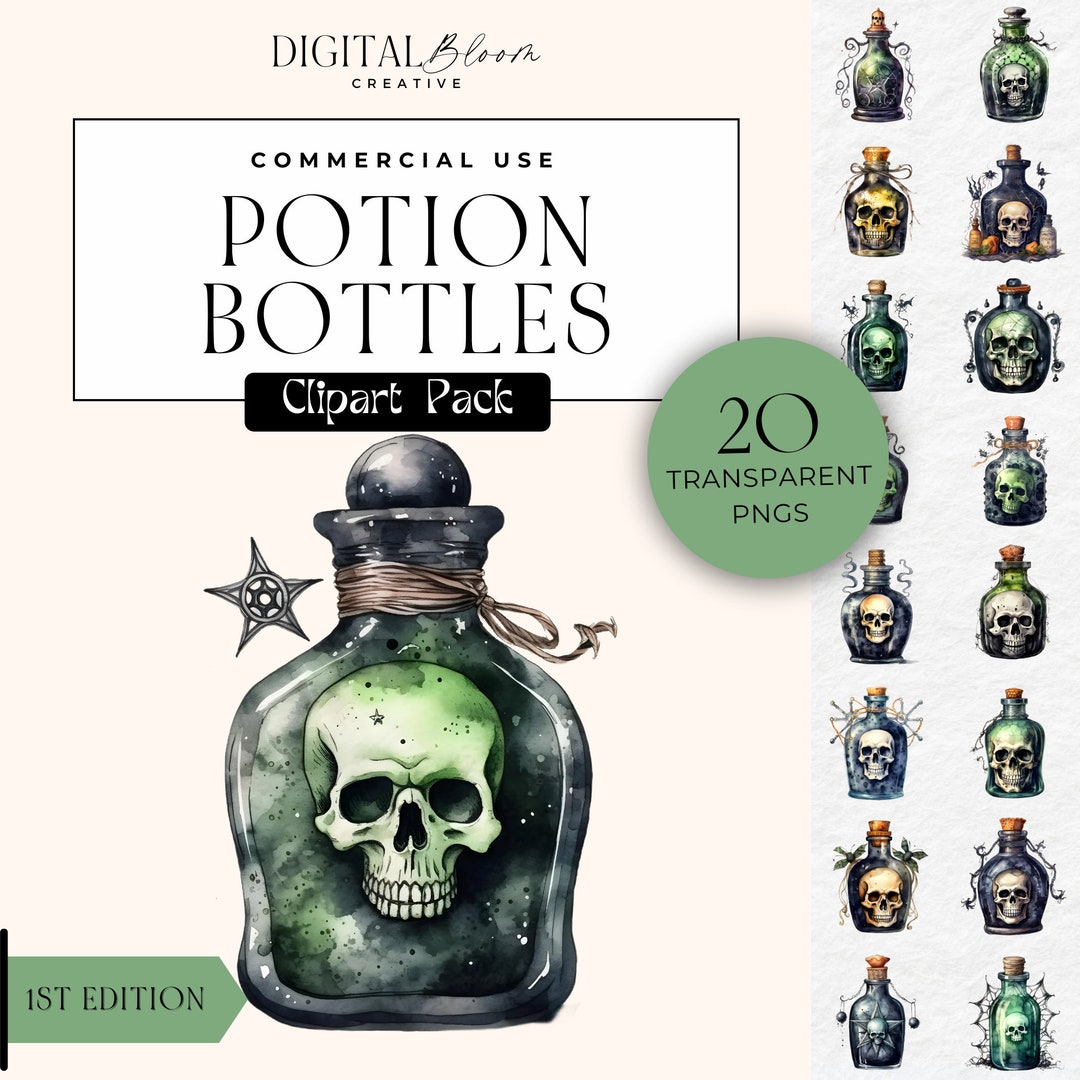 Magic Potion Clipart Spooky Bottles PNG Graphics Skull Bottle Halloween ...