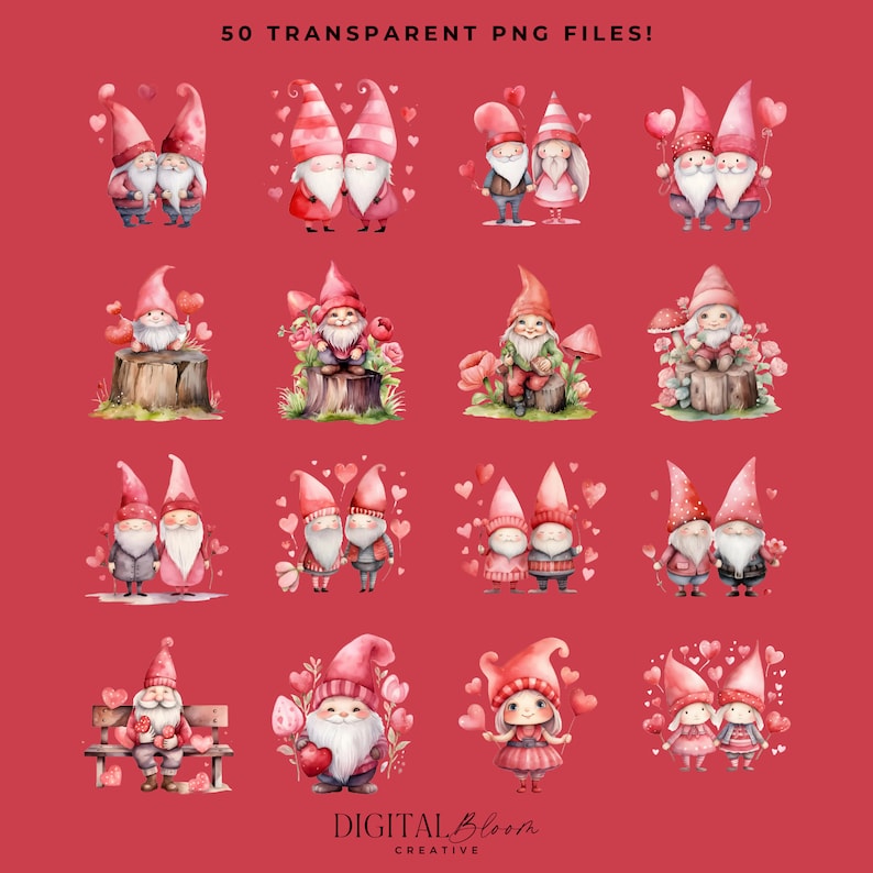 Seasonal Gnome Clipart Valentines Day, Watercolor Garden Gnomes, Saint ...