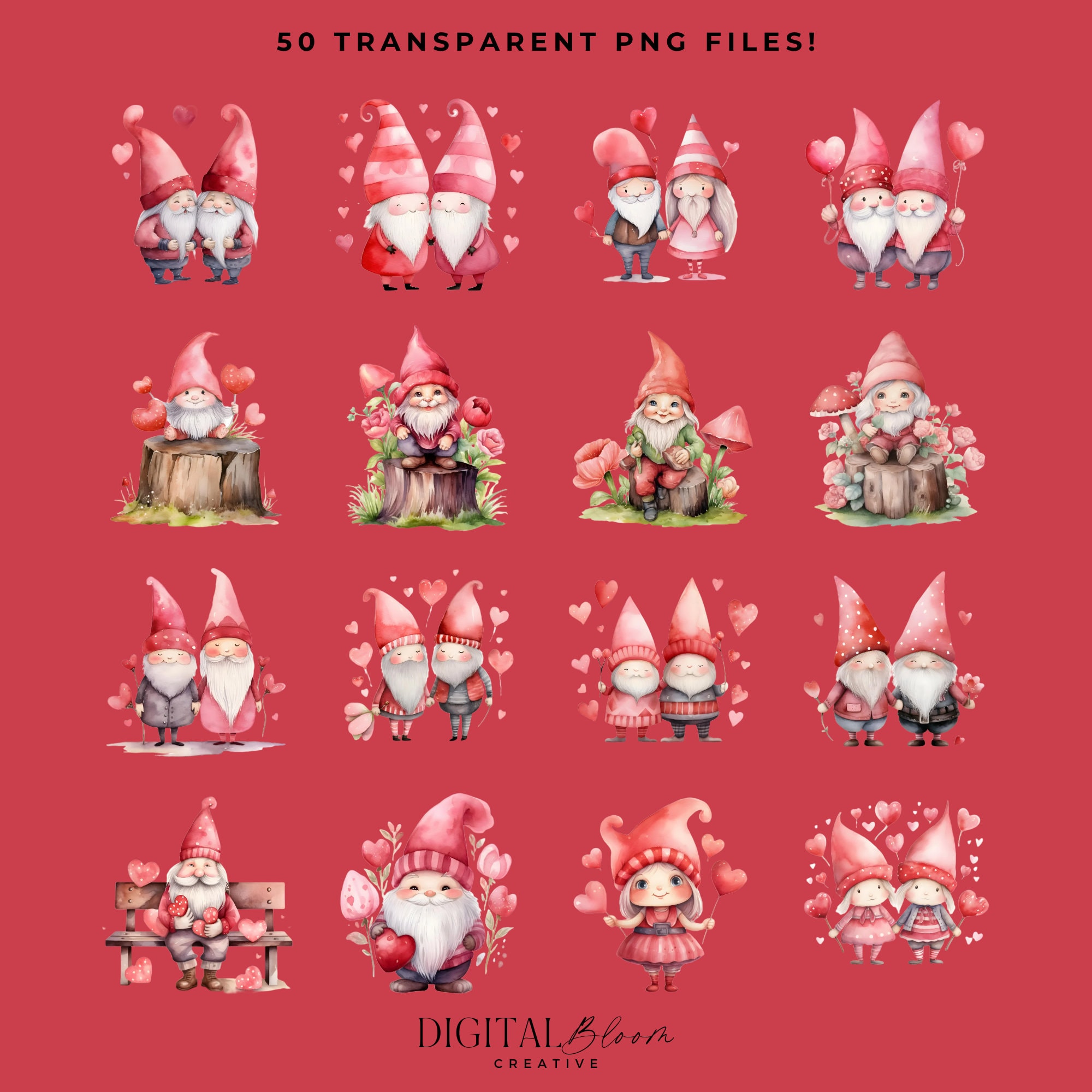 Seasonal Gnome Clipart Valentines Day, Watercolor Garden Gnomes, Saint ...
