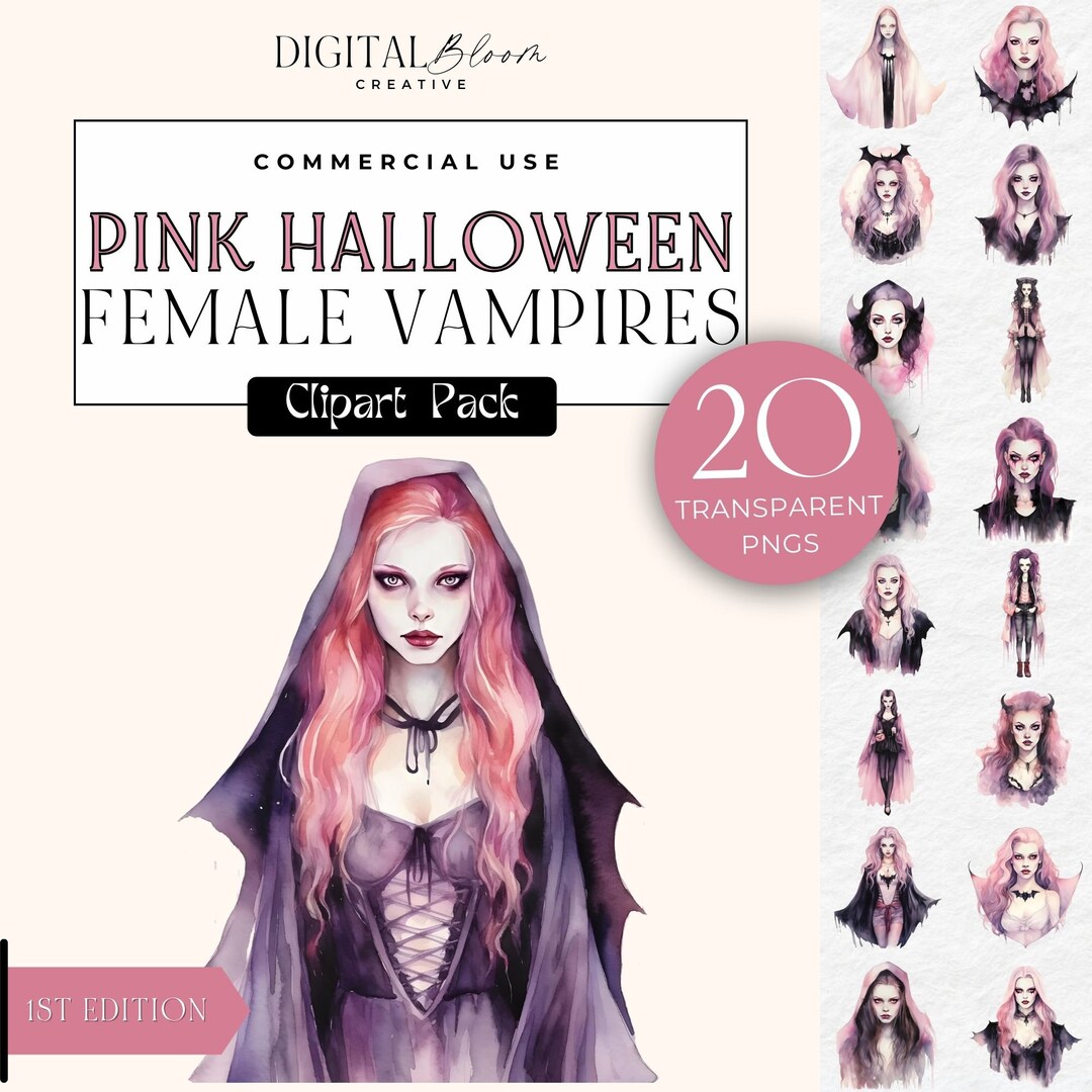 Pink Halloween Female Vampires Clipart Spooky Mansion PNG Graphics Cute ...