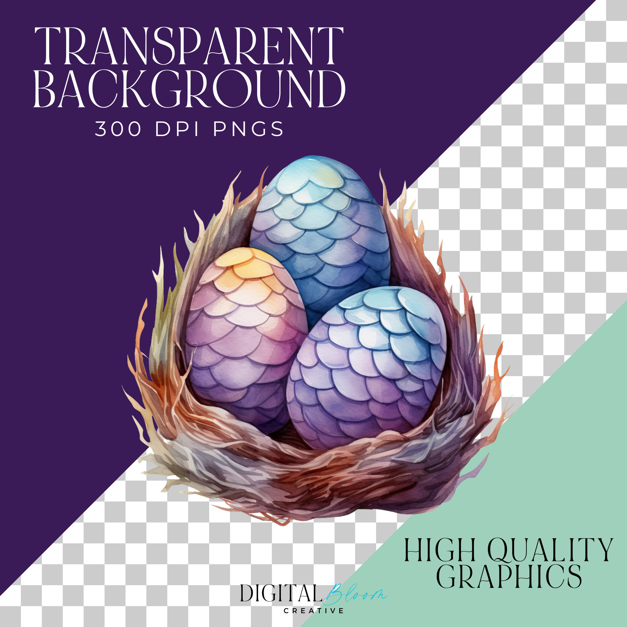 Dragon Eggs Clipart, Watercolor PNG, Baby Dragon Eggs, Magic Clip Art ...