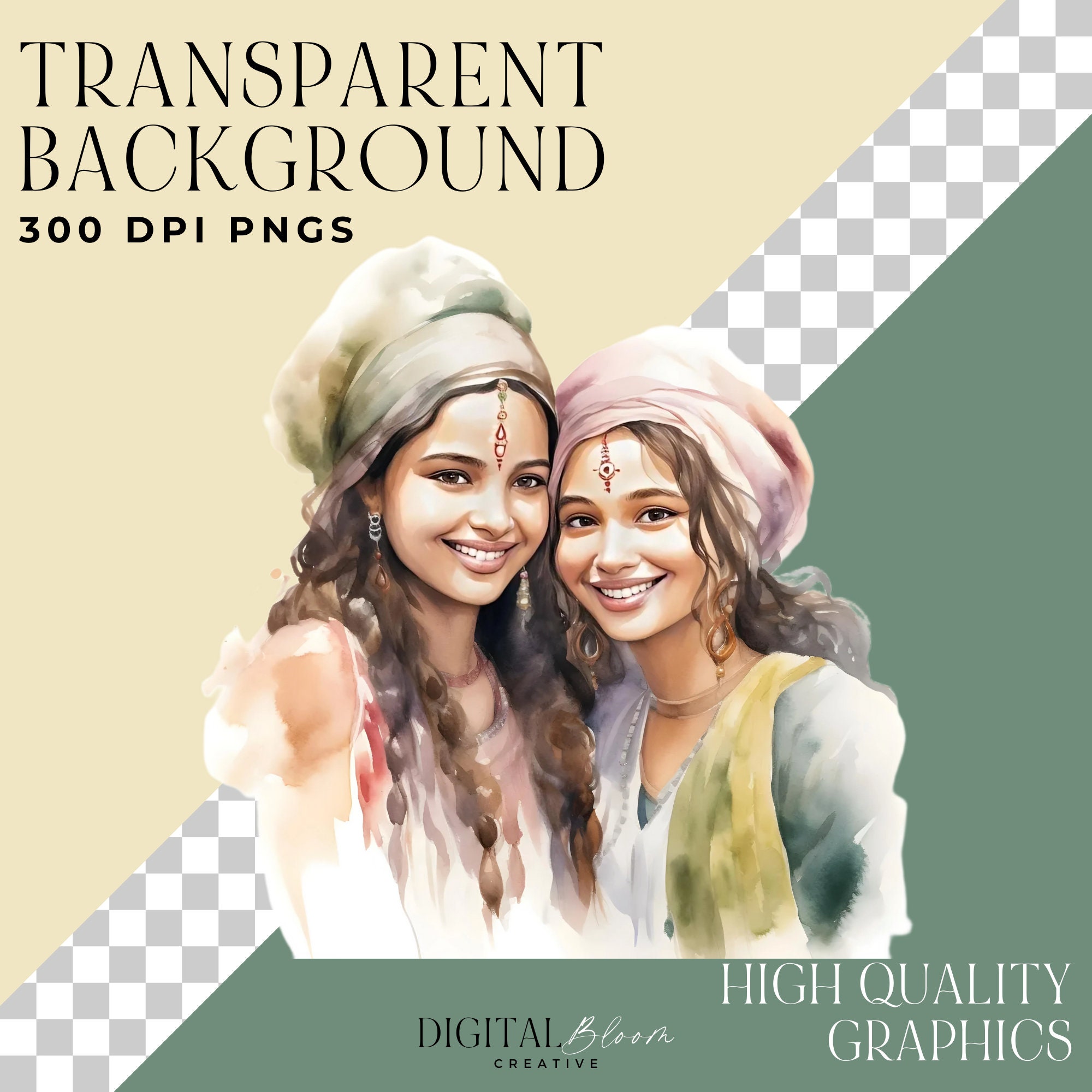 Boho Best Friends Clipart PNG Watercolor Besties Clip Art Family ...