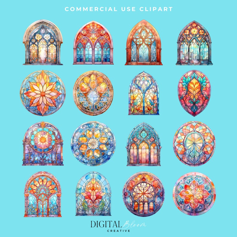 Stained Glass Window Clipart, Church Clipart PNG, Digital Download ...