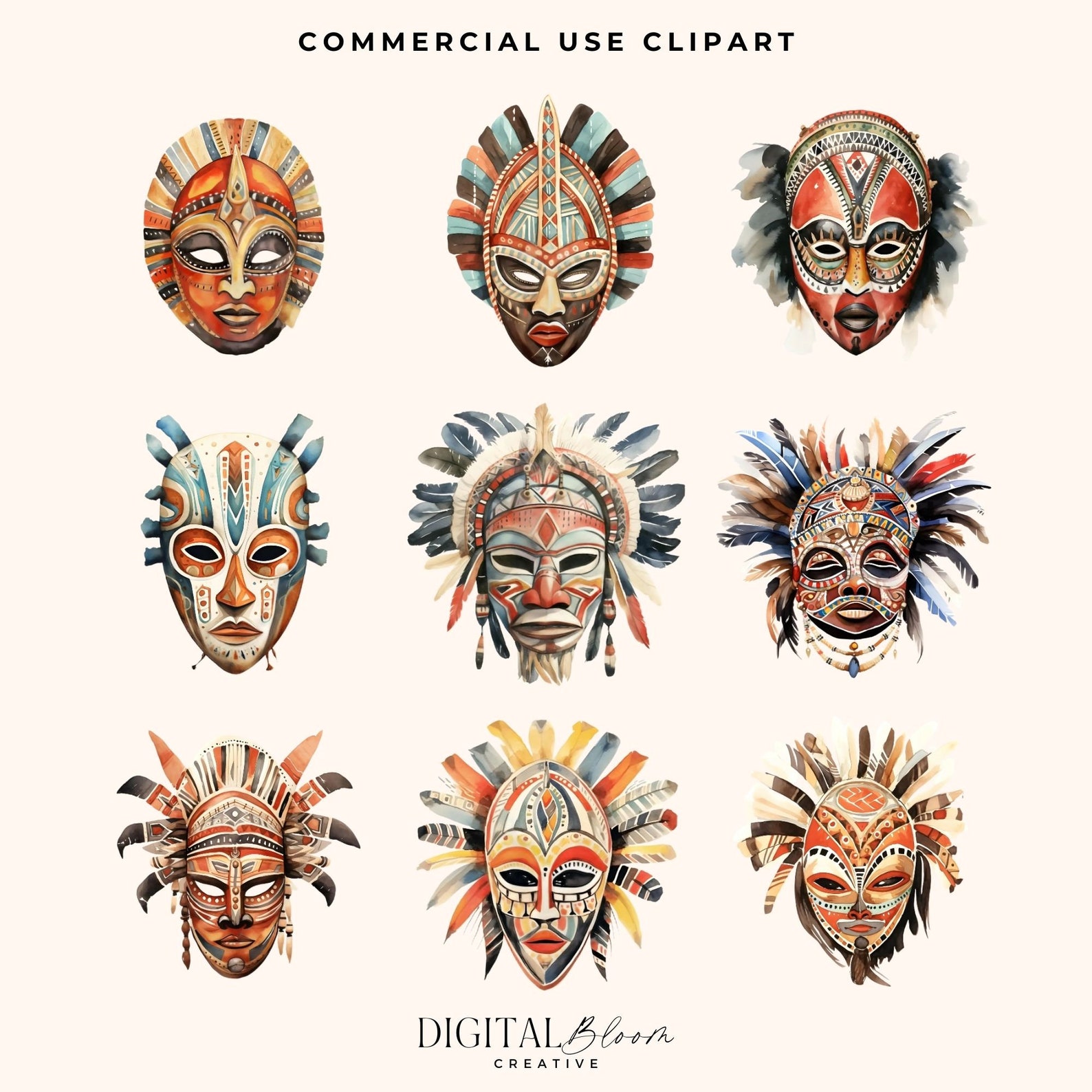 African Zulu Mask Clipart PNG Watercolor Indigenous Tribal Clip Art ...