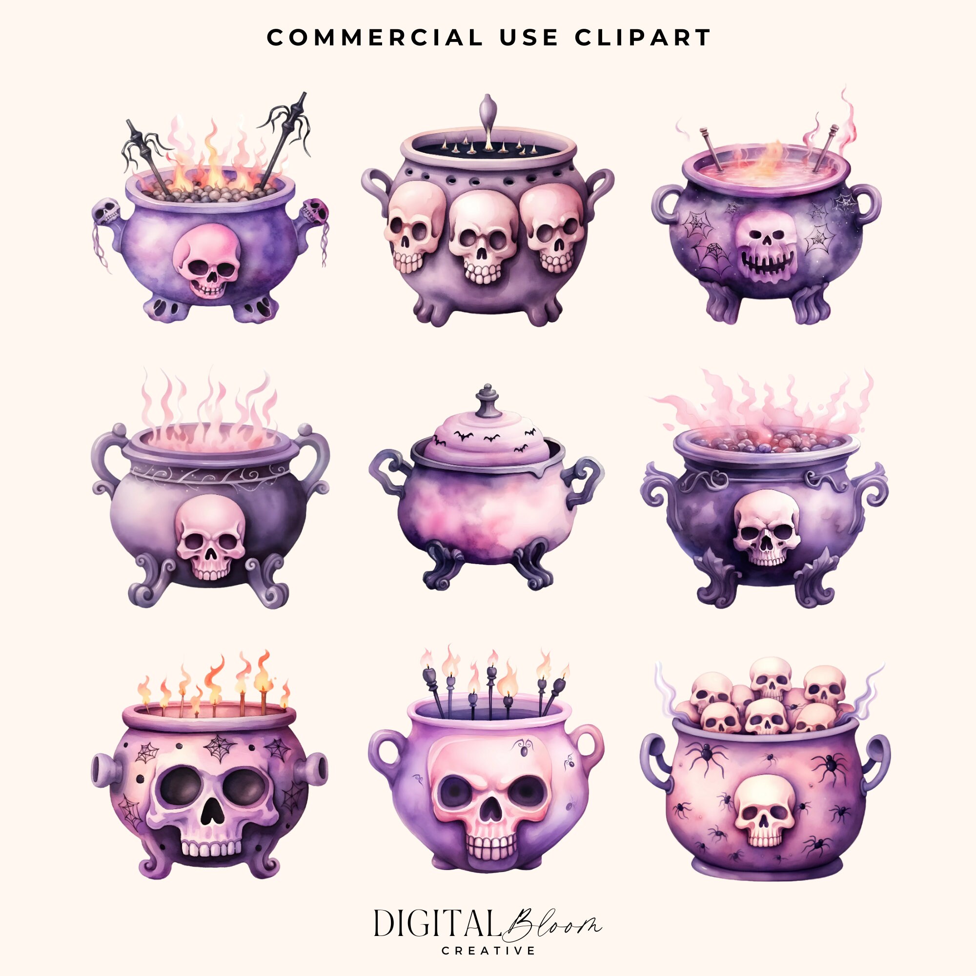 Pink Halloween Cauldron Clipart Spooky PNG Graphics Cute Halloween Clip ...