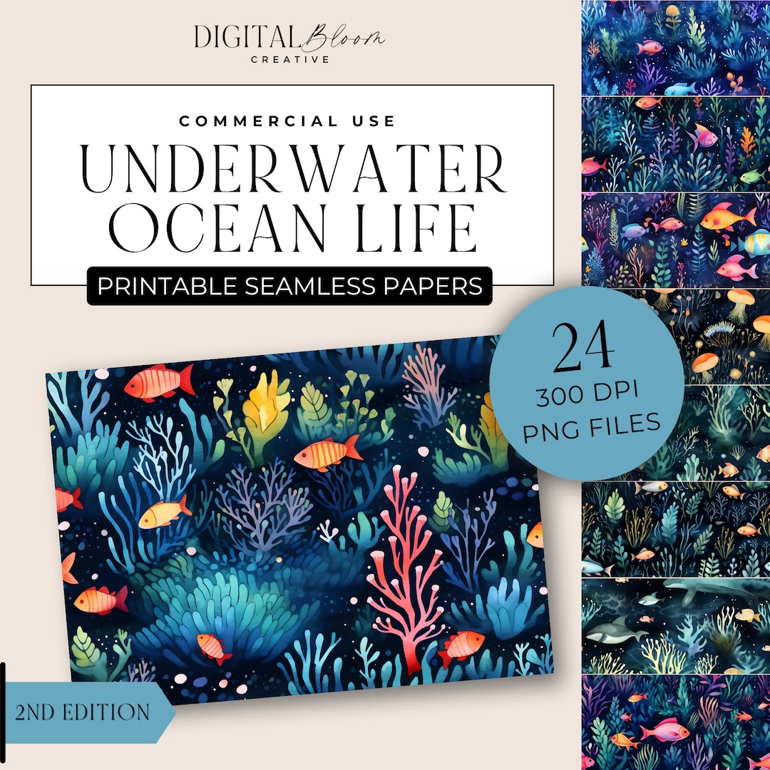 Underwater Digital Papers Under the Sea Background Printable Ocean ...