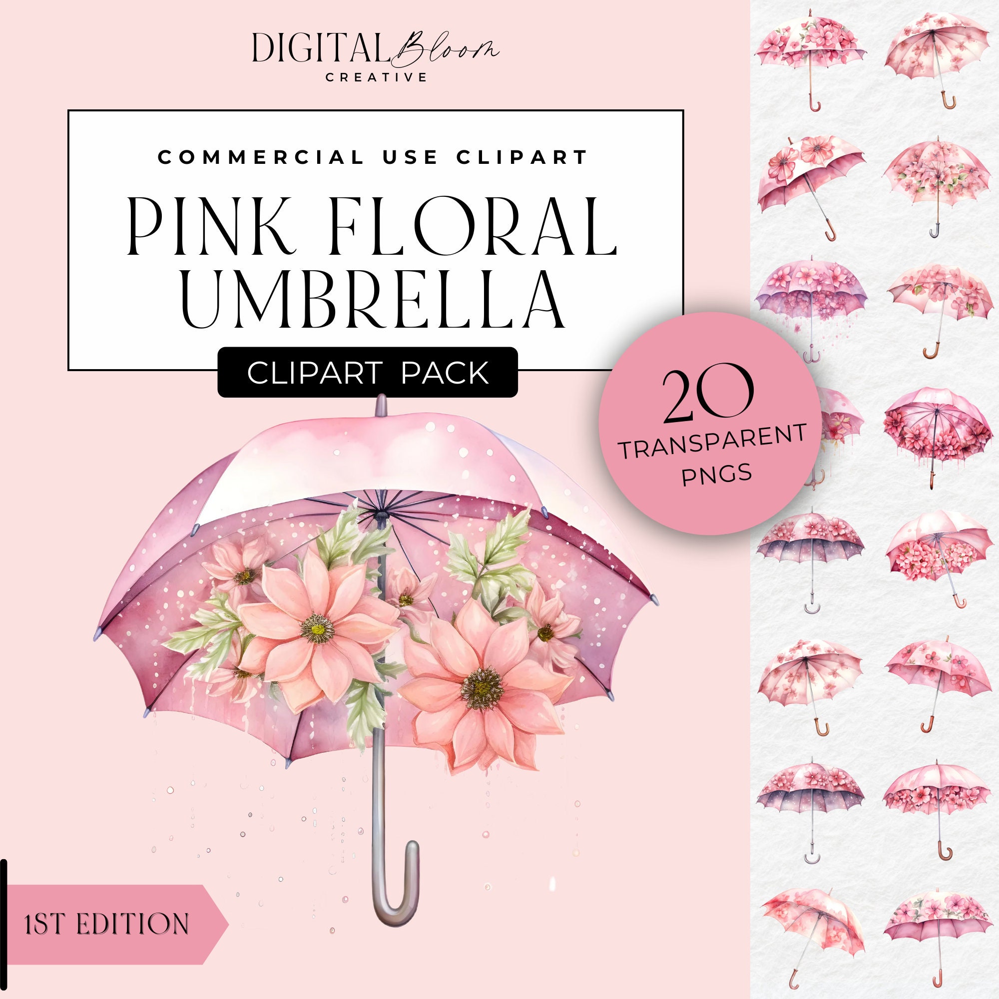 Pink Floral Baby Shower Umbrella Clipart PNG Graphics Invite Party ...
