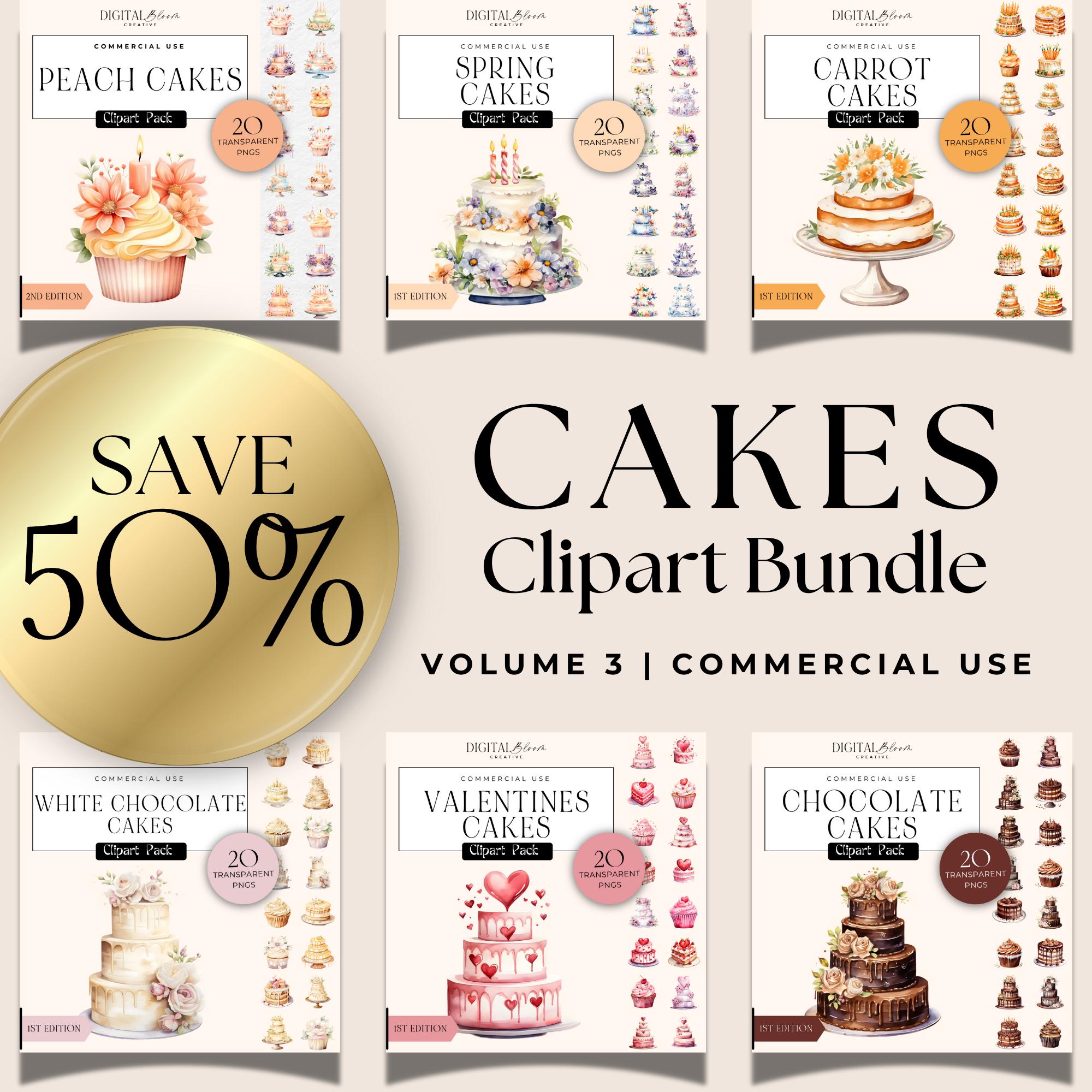 Cake Clipart Set, Watercolor Birthday Cake Bundle PNG, Instant Download ...