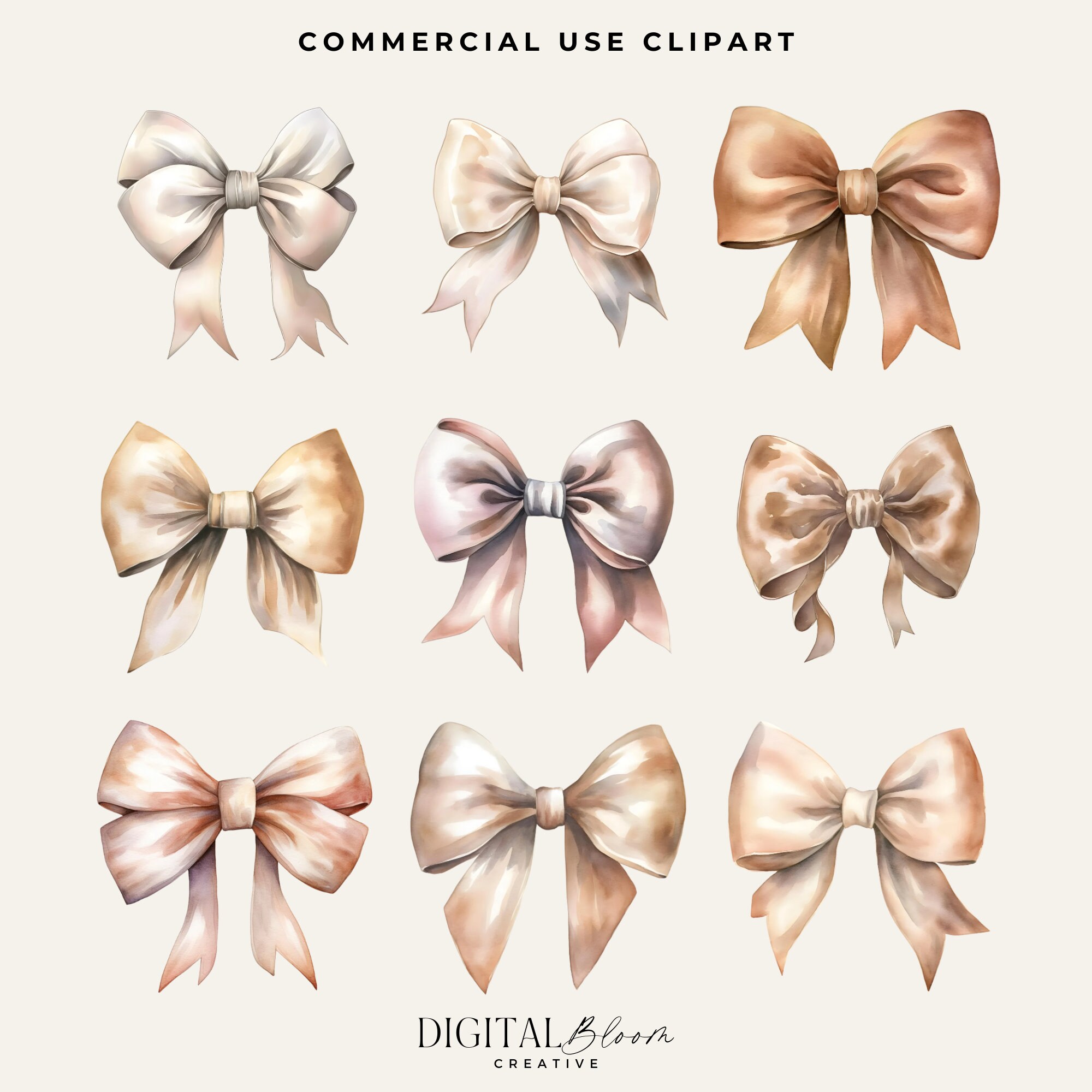 Neutral Bows Clipart, Bow PNG Graphics, Coquette Bows, Baby Shower ...