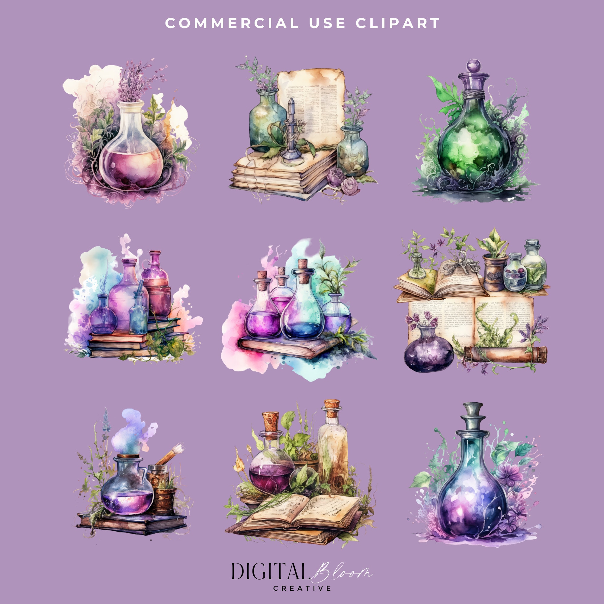 Herbology Clipart, Magic Potion Clip Art, Wizard PNG, Botanical Plants ...