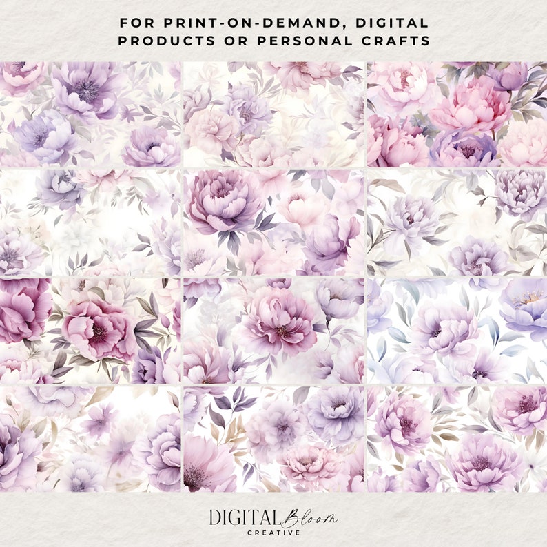Purple Peony Digital Paper Pastel Peonies Seamless Pattern Background ...
