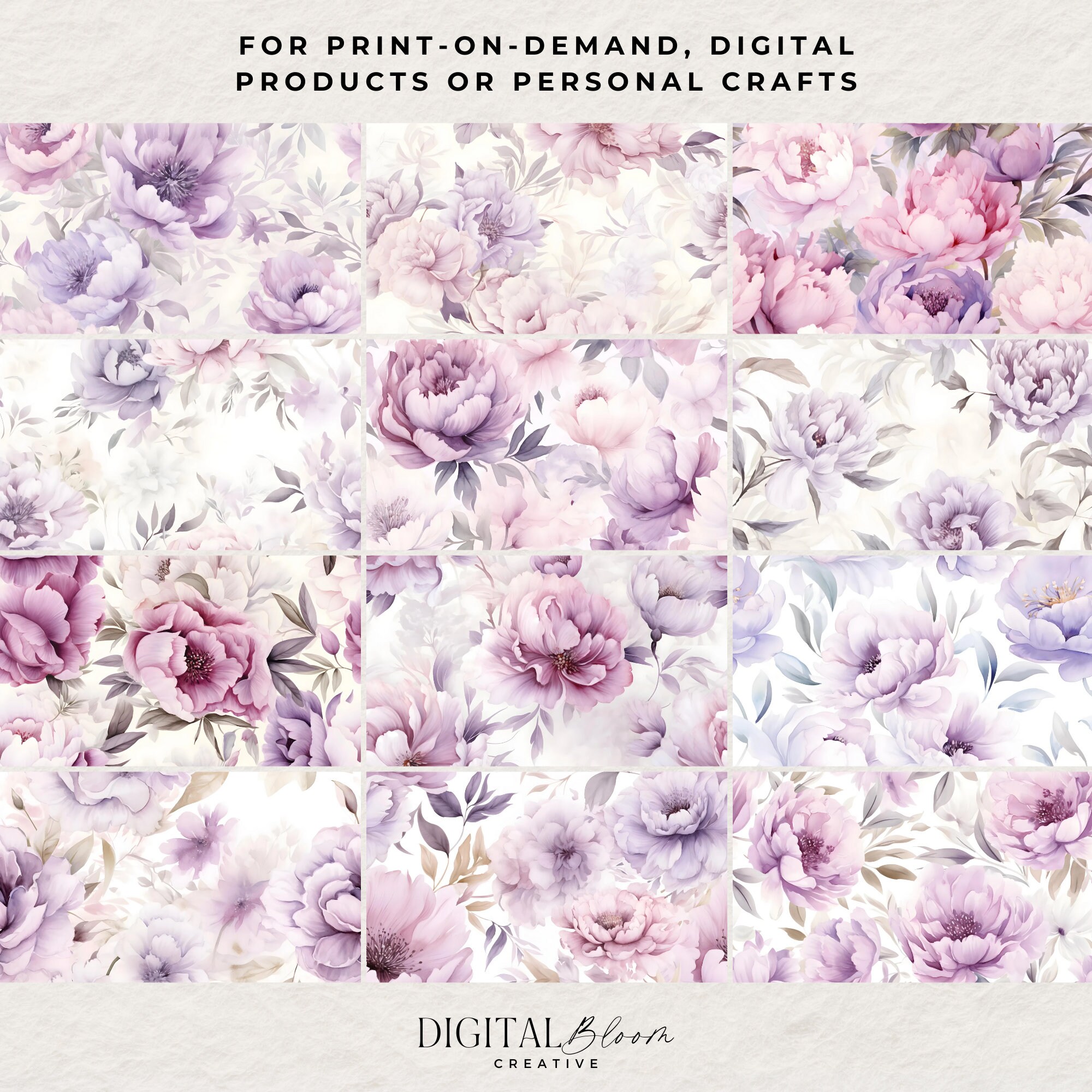 Purple Peony Digital Paper Pastel Peonies Seamless Pattern Background ...