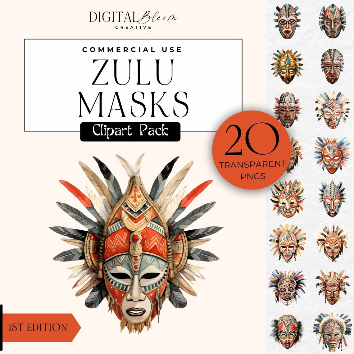 African Zulu Mask Clipart PNG Watercolor Indigenous Tribal Clip Art ...
