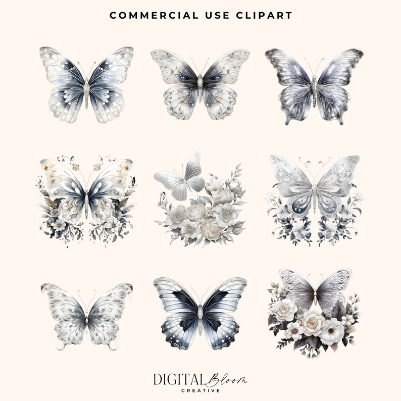 Silver Butterfly Clipart Watercolor Butterflies Graphics Transparent ...