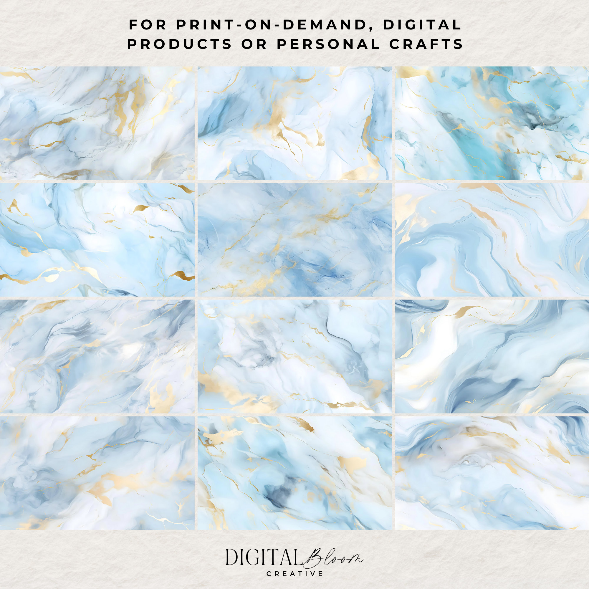 Pastel Blue & Gold Marble Seamless Paper, Repeating Pattern Digital ...