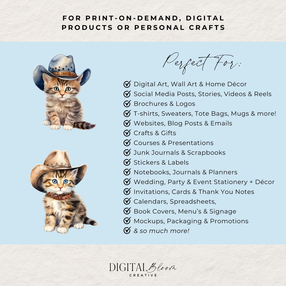 Cowboy Kittens Clipart, Watercolor Cat With Hat, Western Pets Clip Art ...