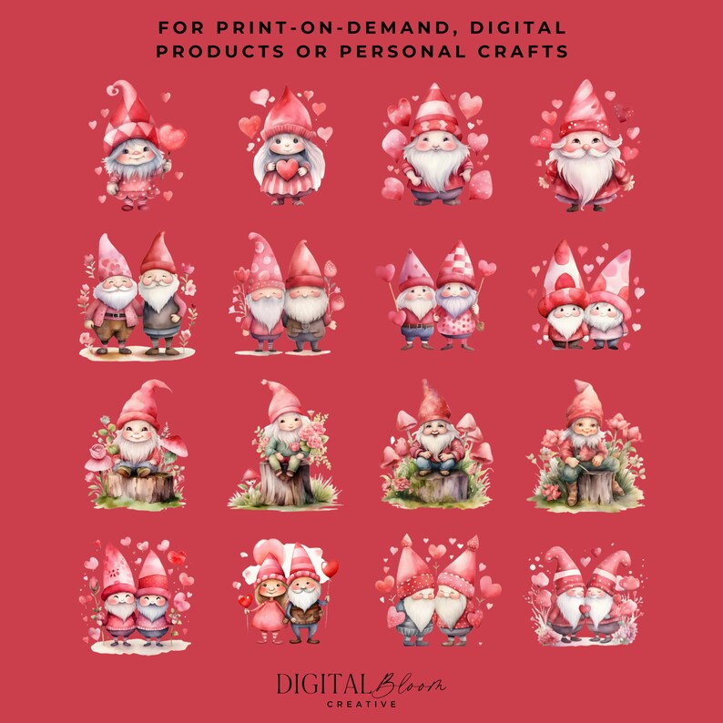 Seasonal Gnome Clipart Valentines Day, Watercolor Garden Gnomes, Saint ...