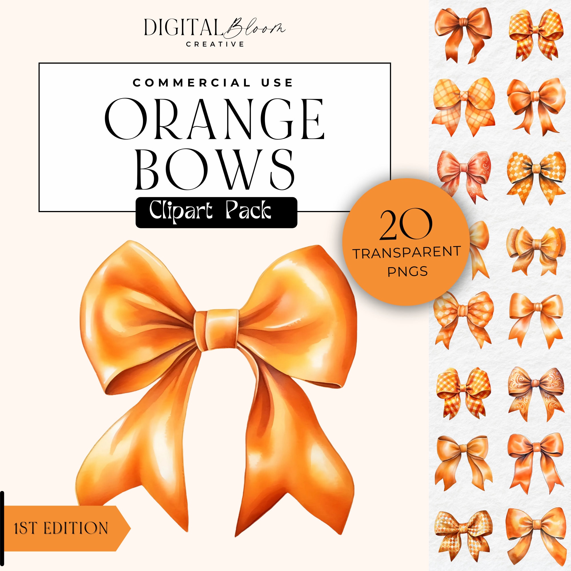 Orange Watercolor Coquette Bow, Ribbon Bow Clipart Transparent Png ...