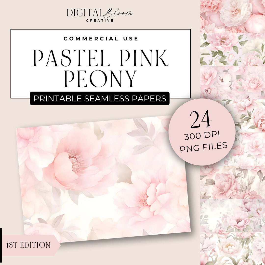 Pink Peony Digital Papers Rainbow Seamless Pattern Background Scrapbook ...