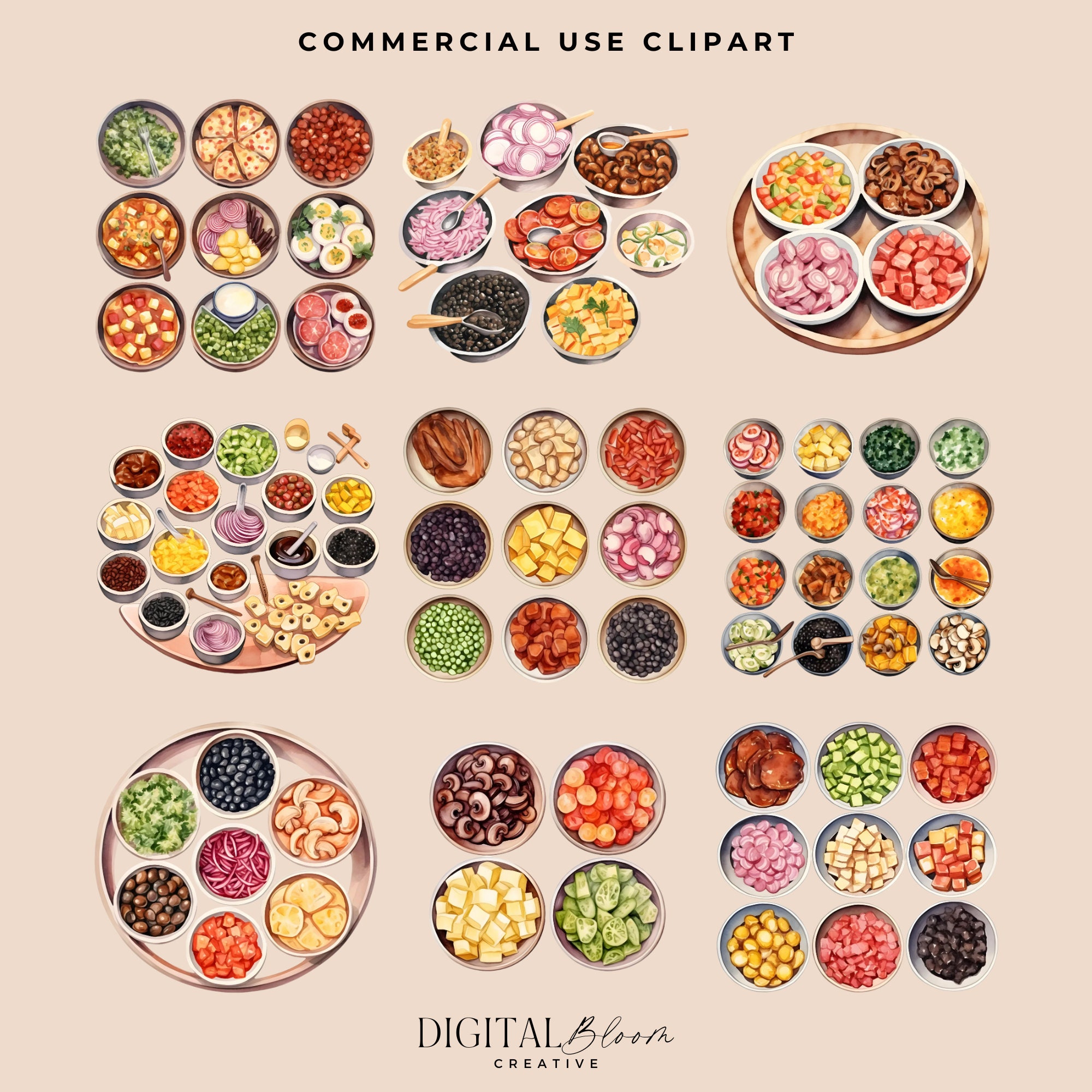 Pizza Toppings Clipart Food Bowls PNG Graphics Baking Party Invite ...