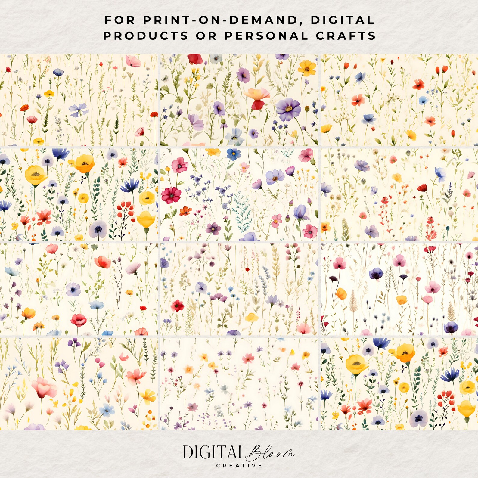 Wildflowers Seamless Digital Paper Organic Spring Summer Flowers ...