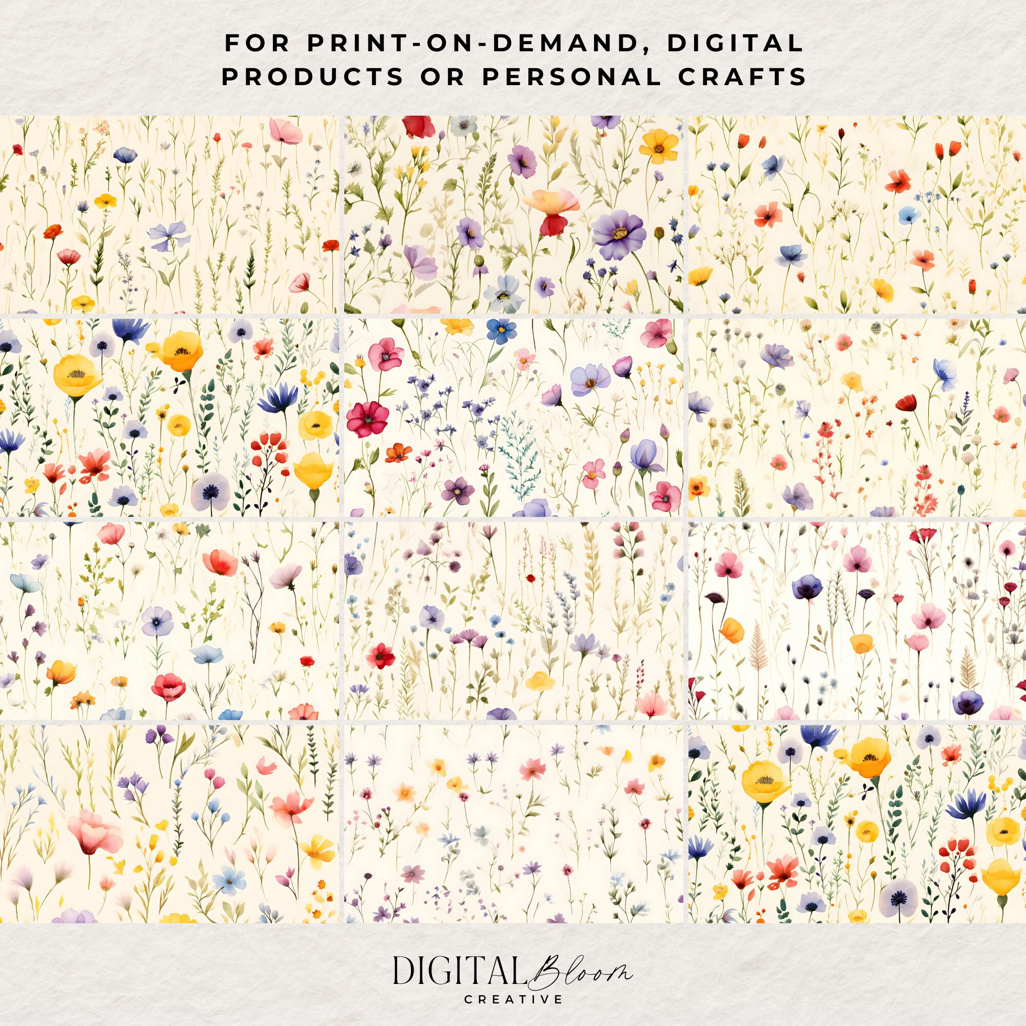 Wildflowers Seamless Digital Paper Organic Spring Summer Flowers ...