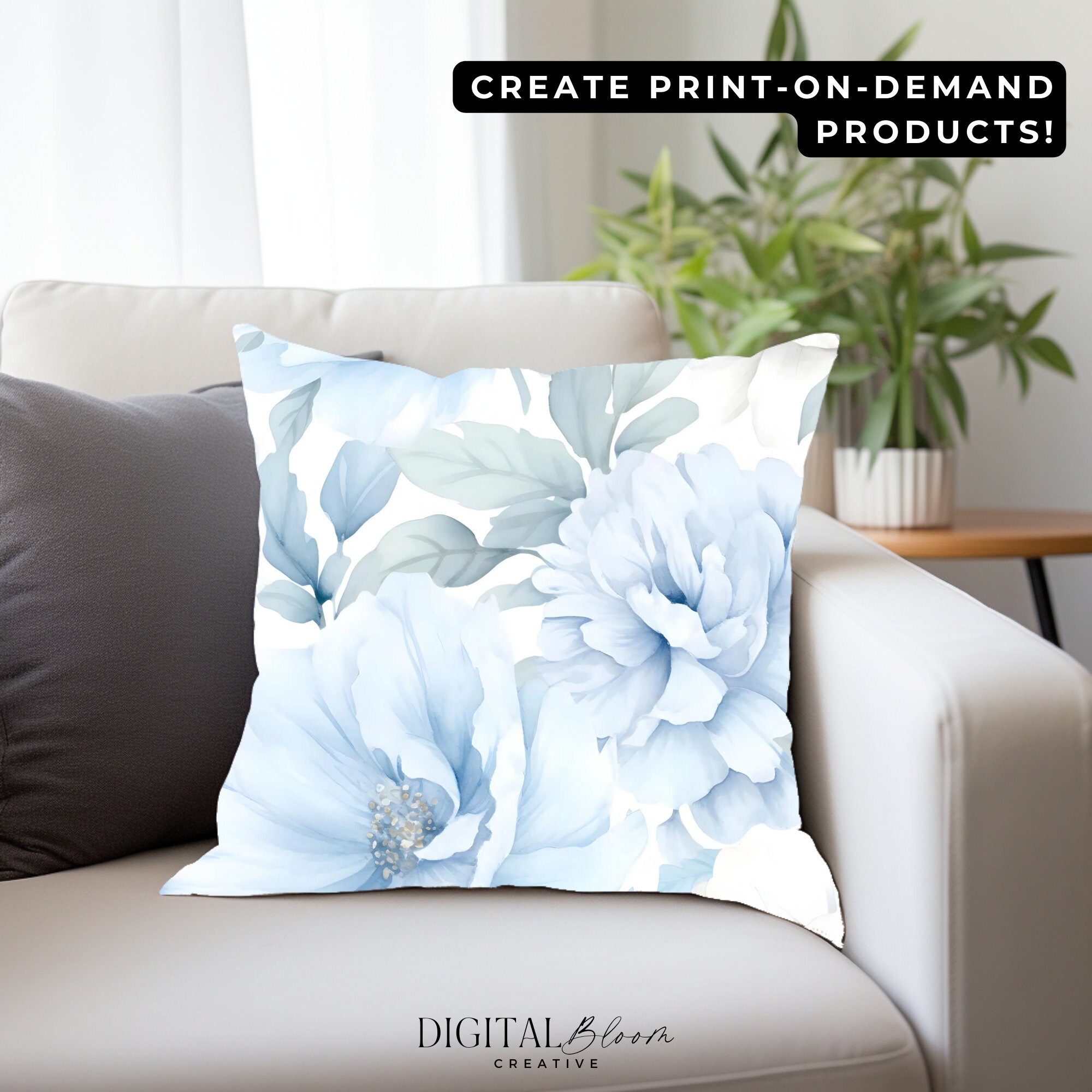 Dusty Blue Peony Digital Paper Pastel Peonies Seamless Pattern ...