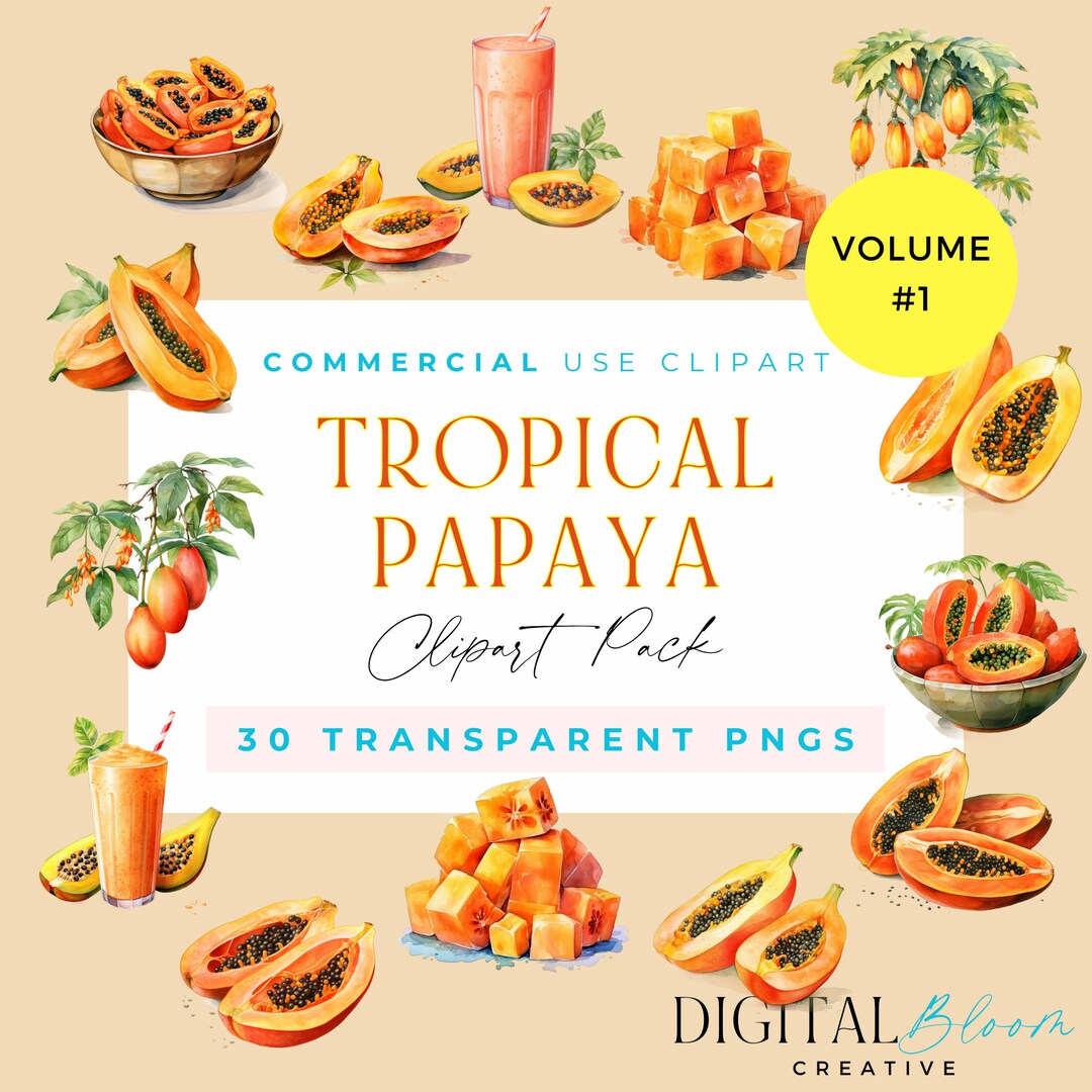 30 Watercolor Papaya Clipart Commercial Use, Digital Download ...
