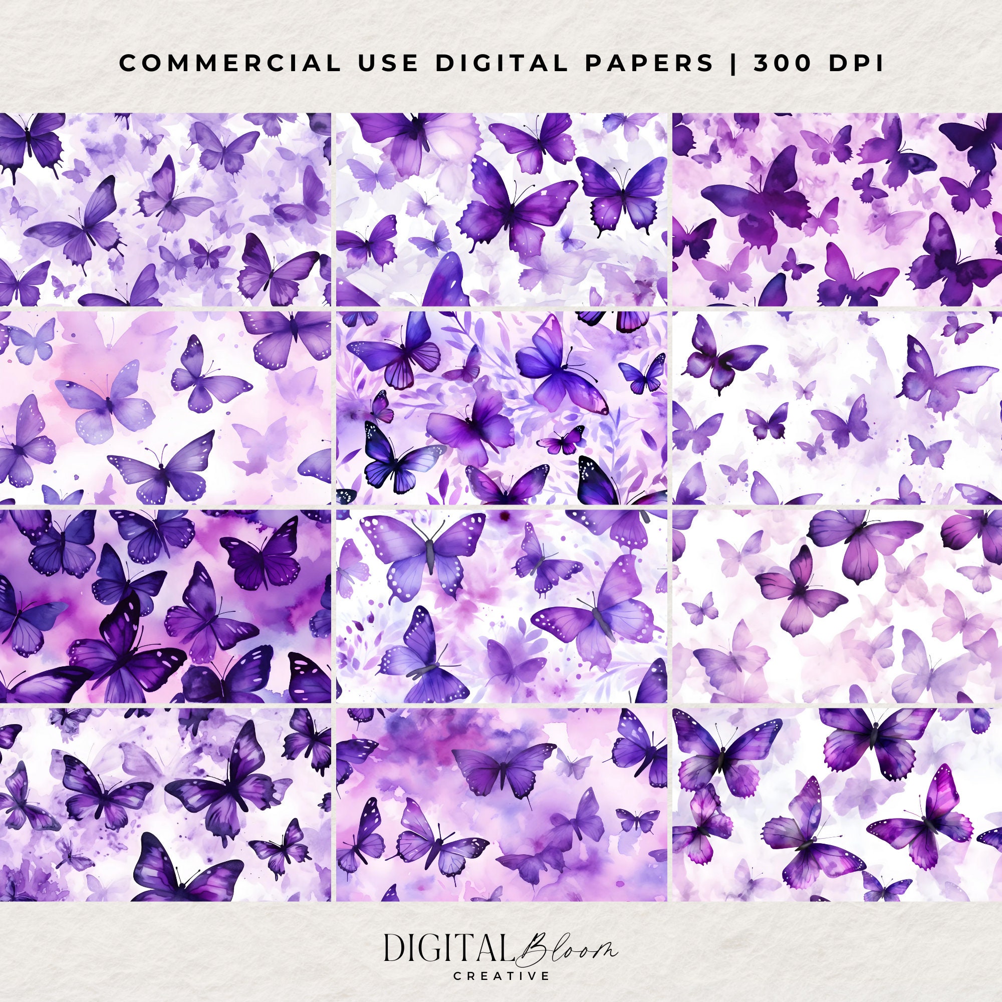 Purple Butterfly Digital Paper Seamless Bright Butterflies Pattern ...