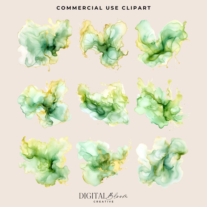 Pastel Green Gold Alcohol Ink Splash Watercolor Paint Splatter Abstract ...