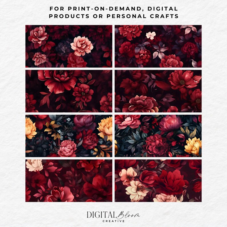 Printable Dark Red Moody Floral Pattern Background Scrapbooking ...