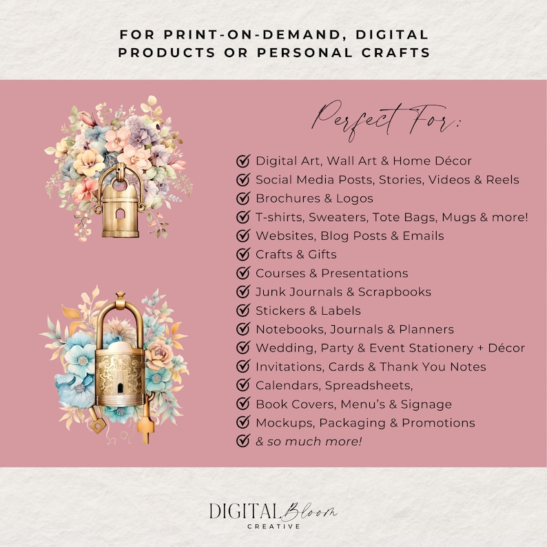 Floral Lock Clipart Watercolor Padlock With Flowers Vintage Locks ...