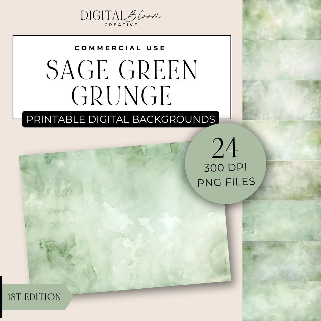 Sage Green Grunge Digital Paper Distressed Watercolor Pattern Vintage ...