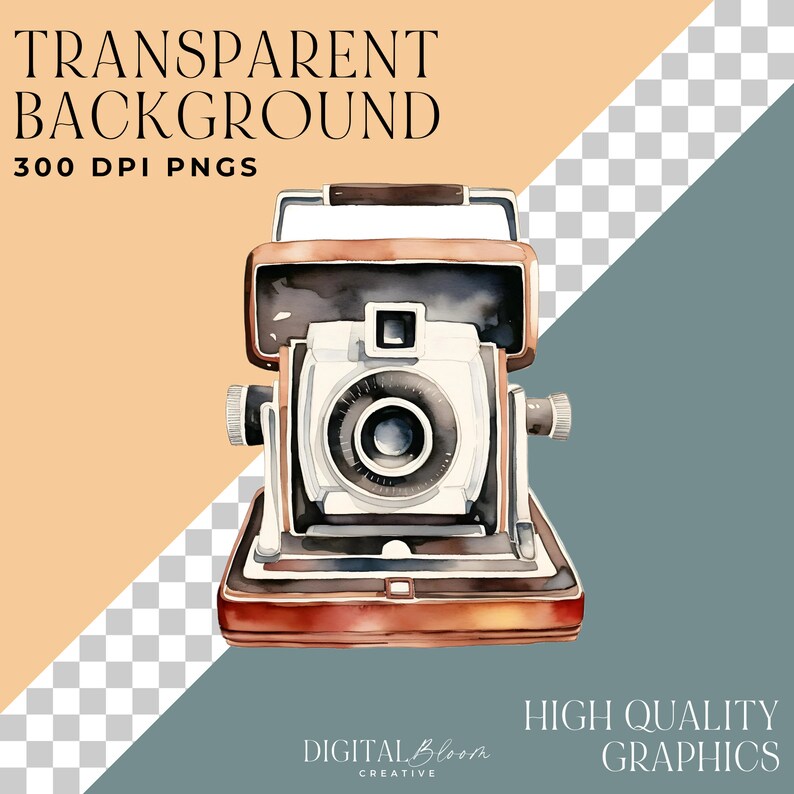 Polaroid Camera Clipart DSLR Camera Clip Art Bundle Retro Vintage ...