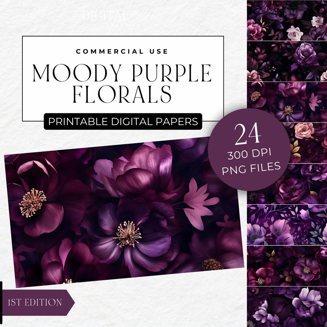Printable Dark Purple Moody Floral Pattern Background Scrapbooking ...
