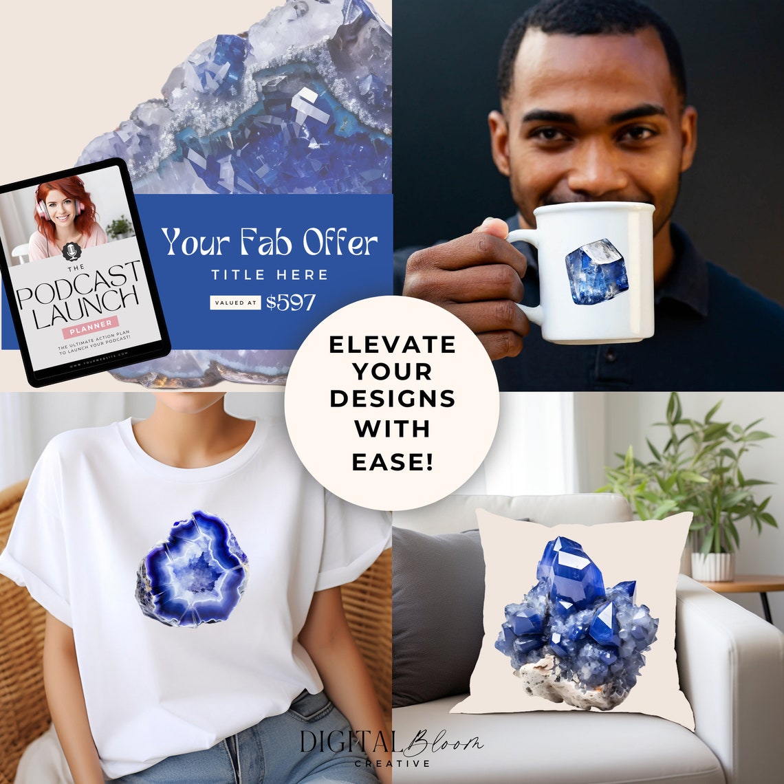 Blue Sodalite Crystal Clipart Realistic Gemstone PNG Healing Geode Clip ...