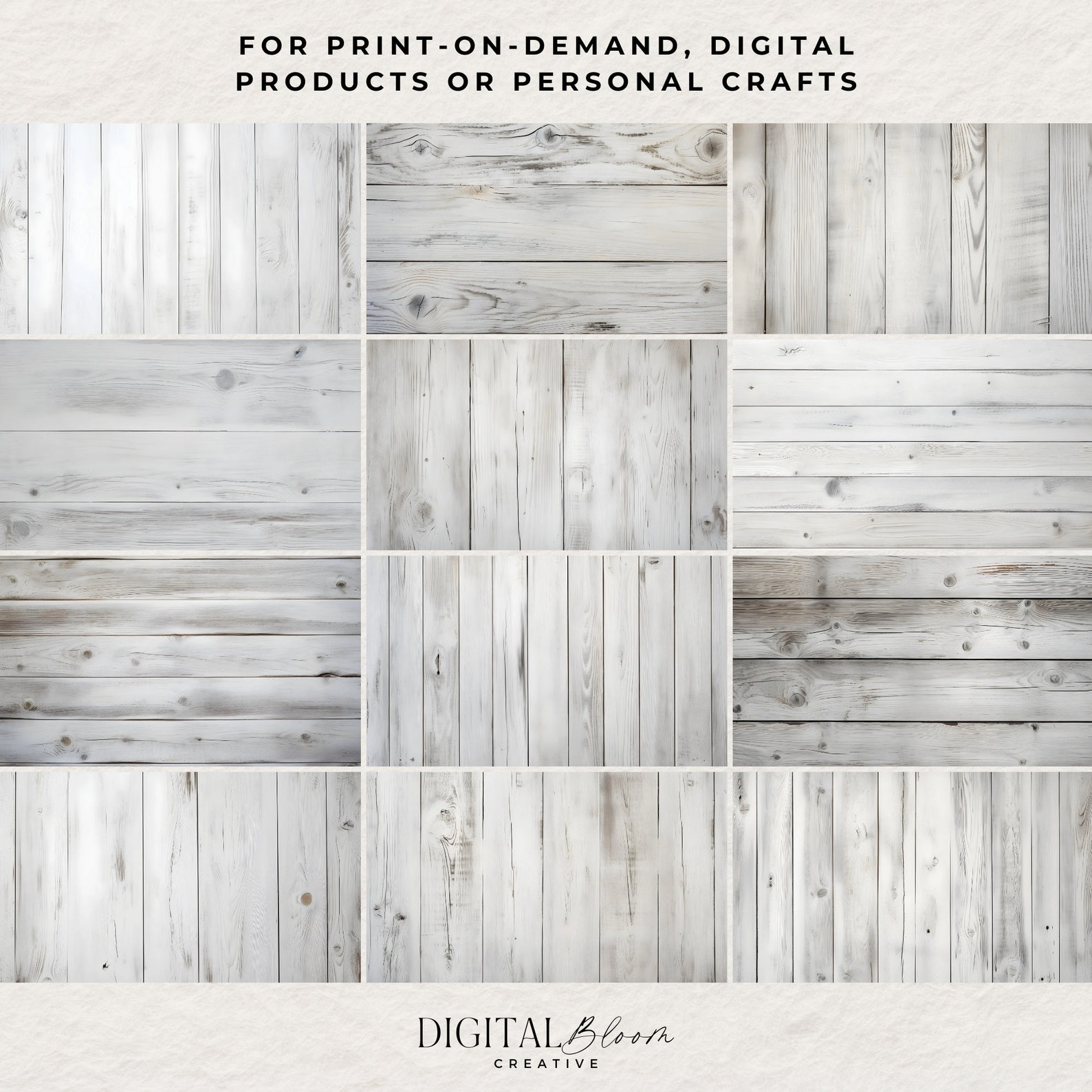 Wood Grain Planks Digital Paper, White Rustic Effect Scrapbooking ...