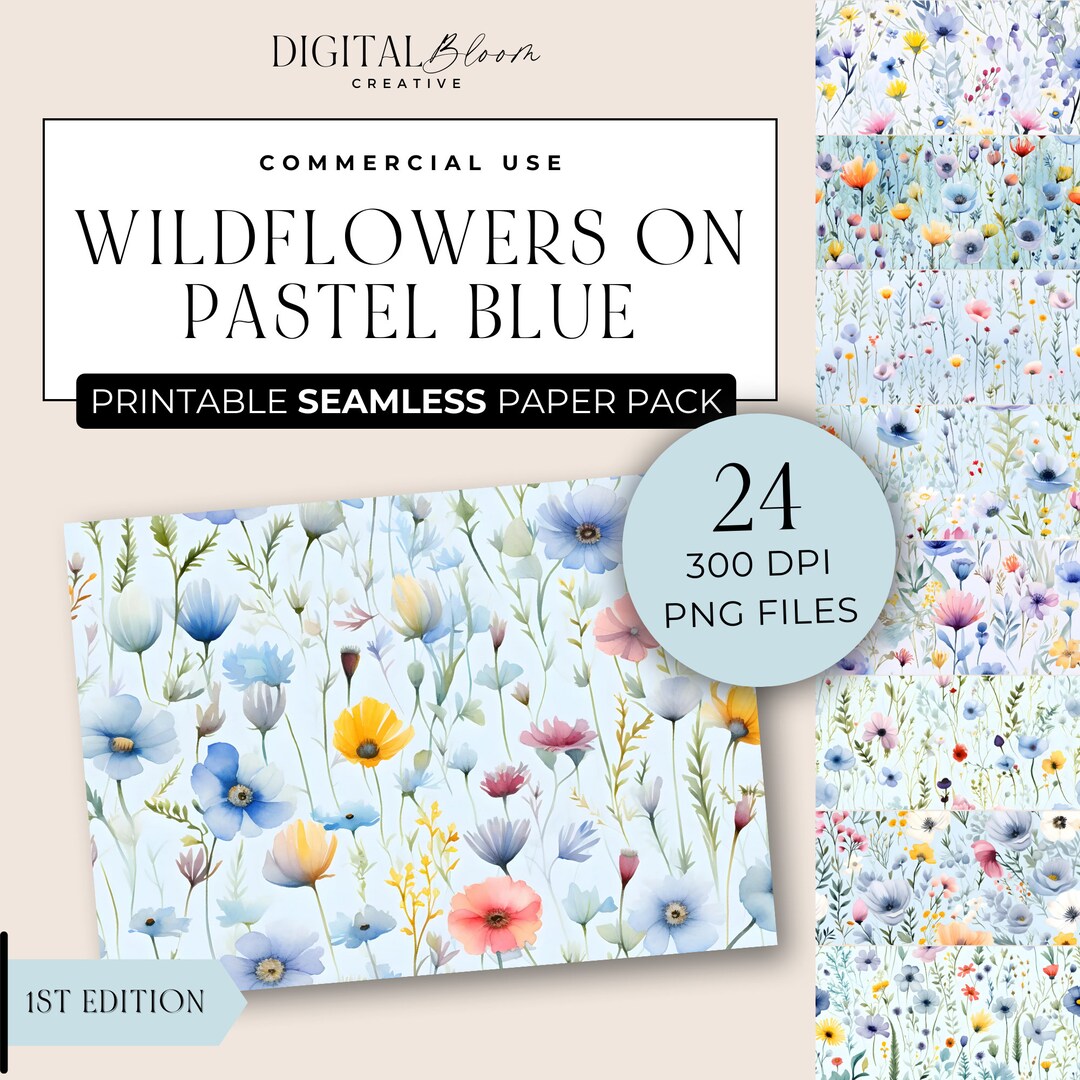 Wildflowers Seamless Digital Paper Organic Spring Summer Flowers ...