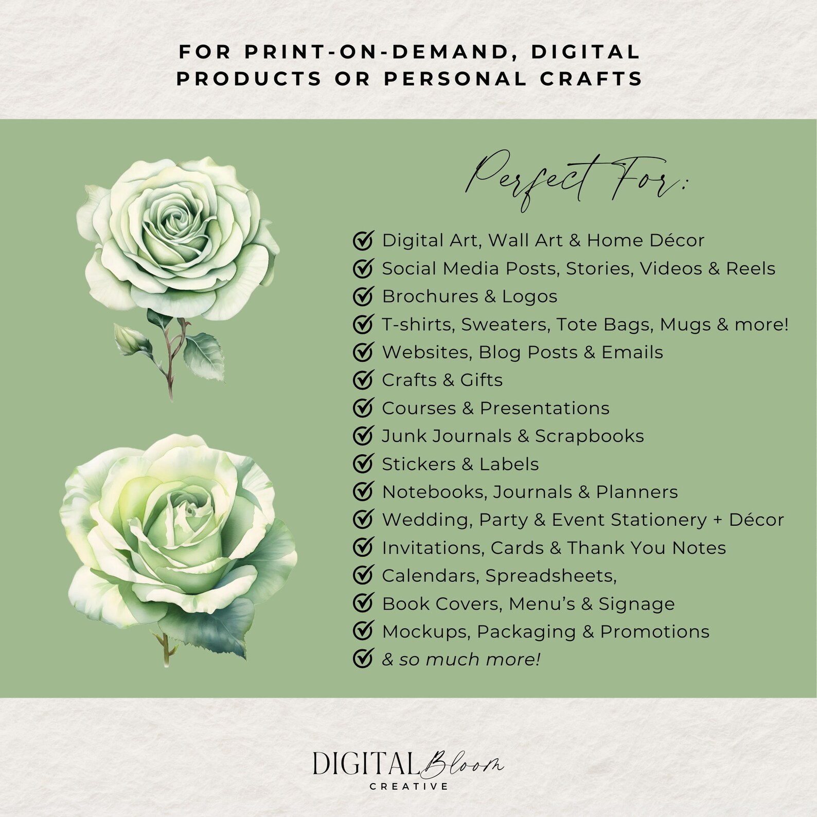 Pastel Green Rose Flower Clipart Floral Baby Shower Roses PNG Graphics ...