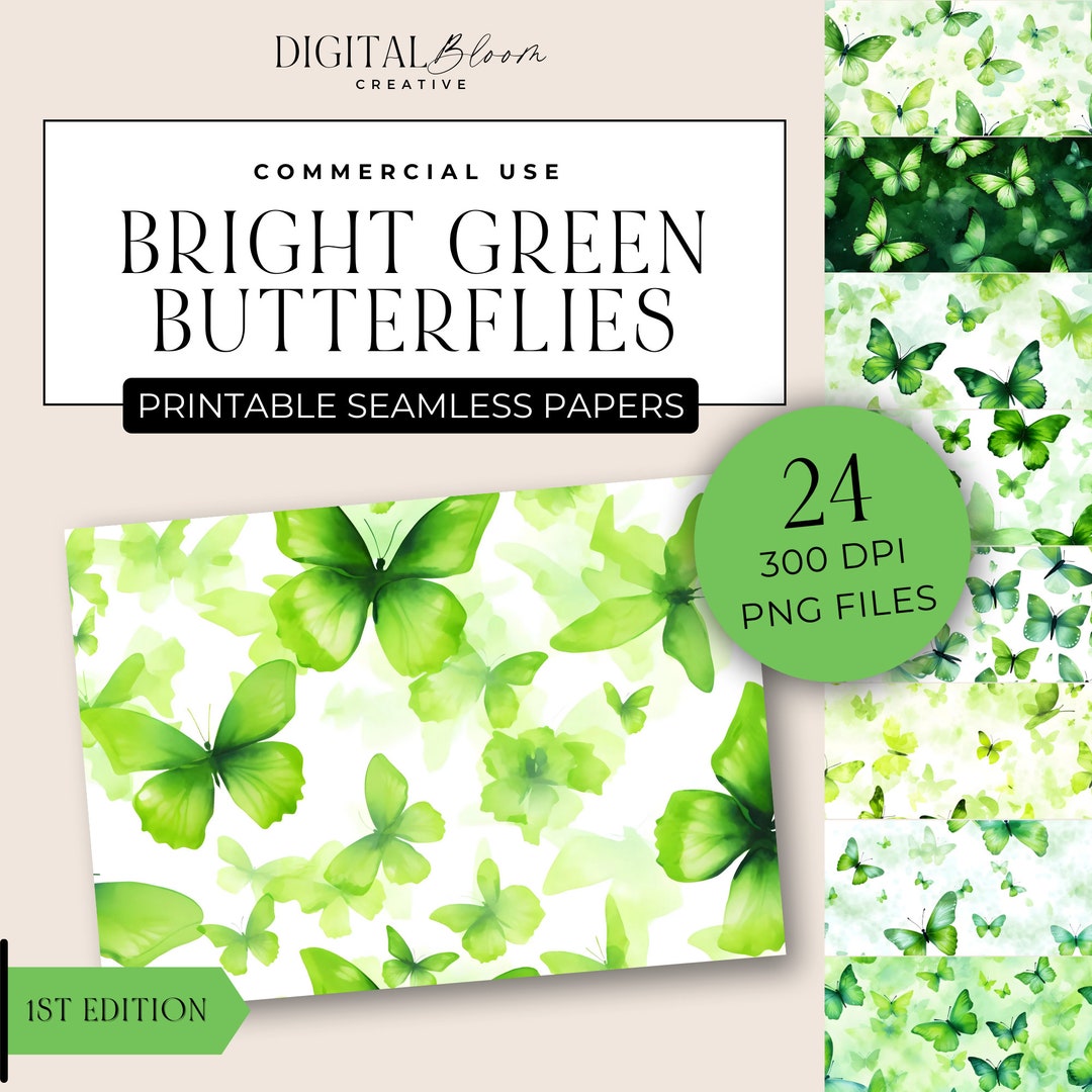 Green Butterfly Digital Paper Seamless Bright Butterflies Pattern ...