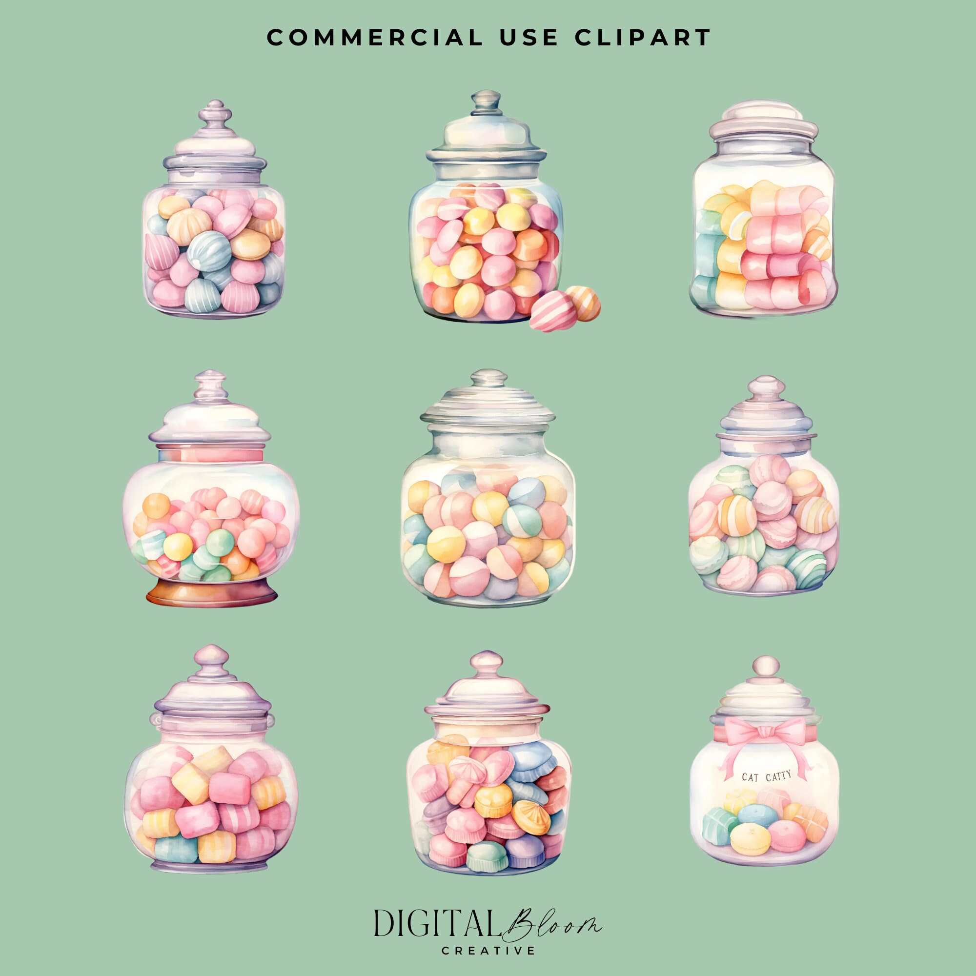 Candy Jars Clipart, Watercolor Sweets Clip Art Candyland PNG, Candies ...