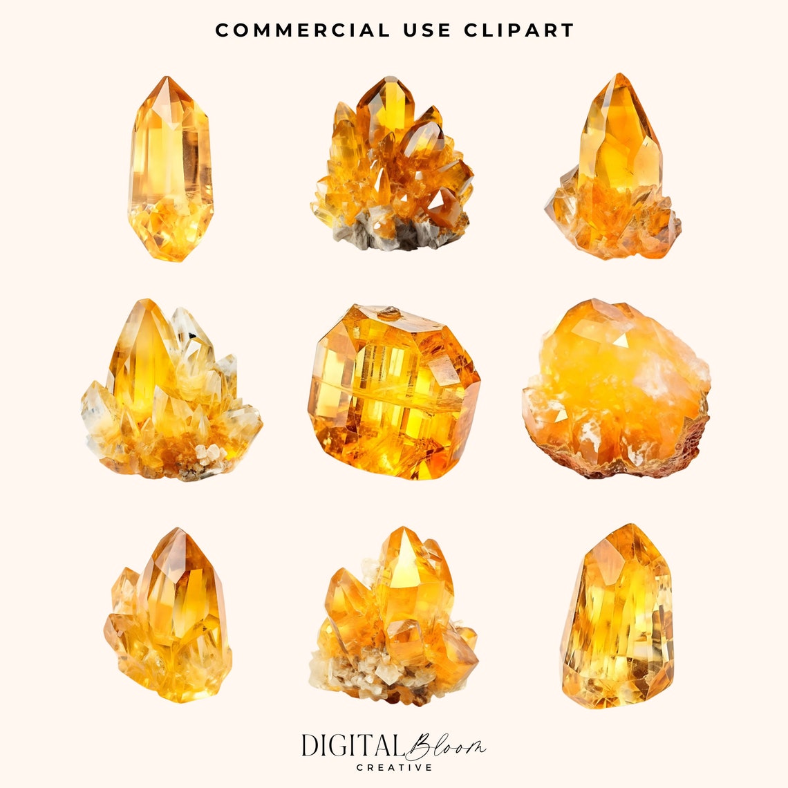 Yellow Citrine Crystal Clipart Realistic Gemstone PNG Healing Geode ...