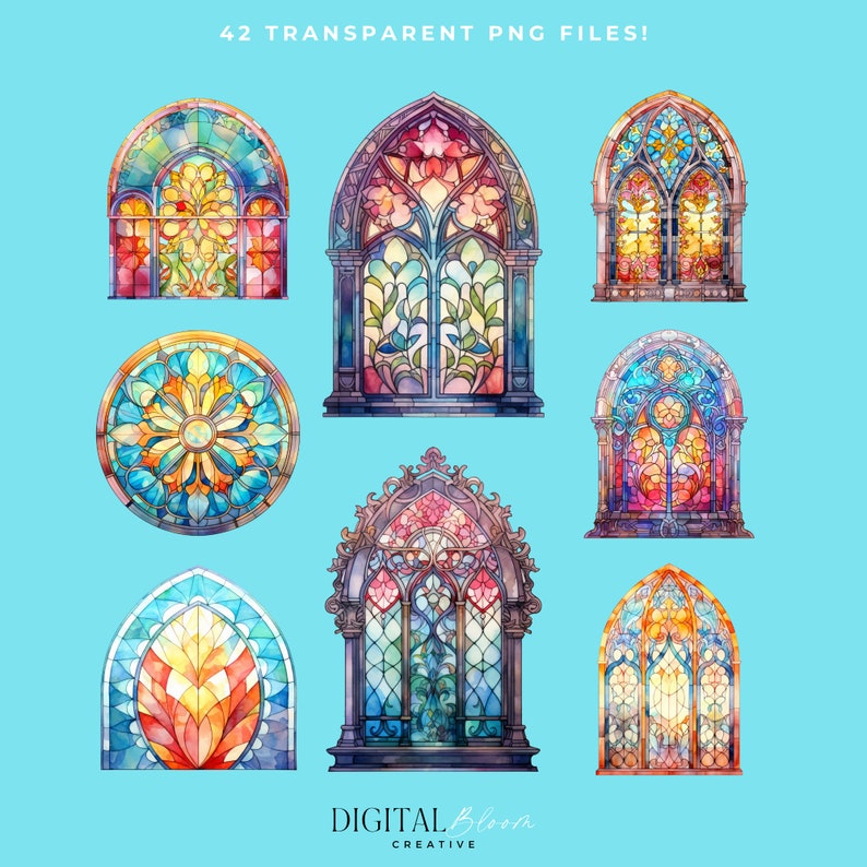 Stained Glass Window Clipart, Church Clipart PNG, Digital Download ...