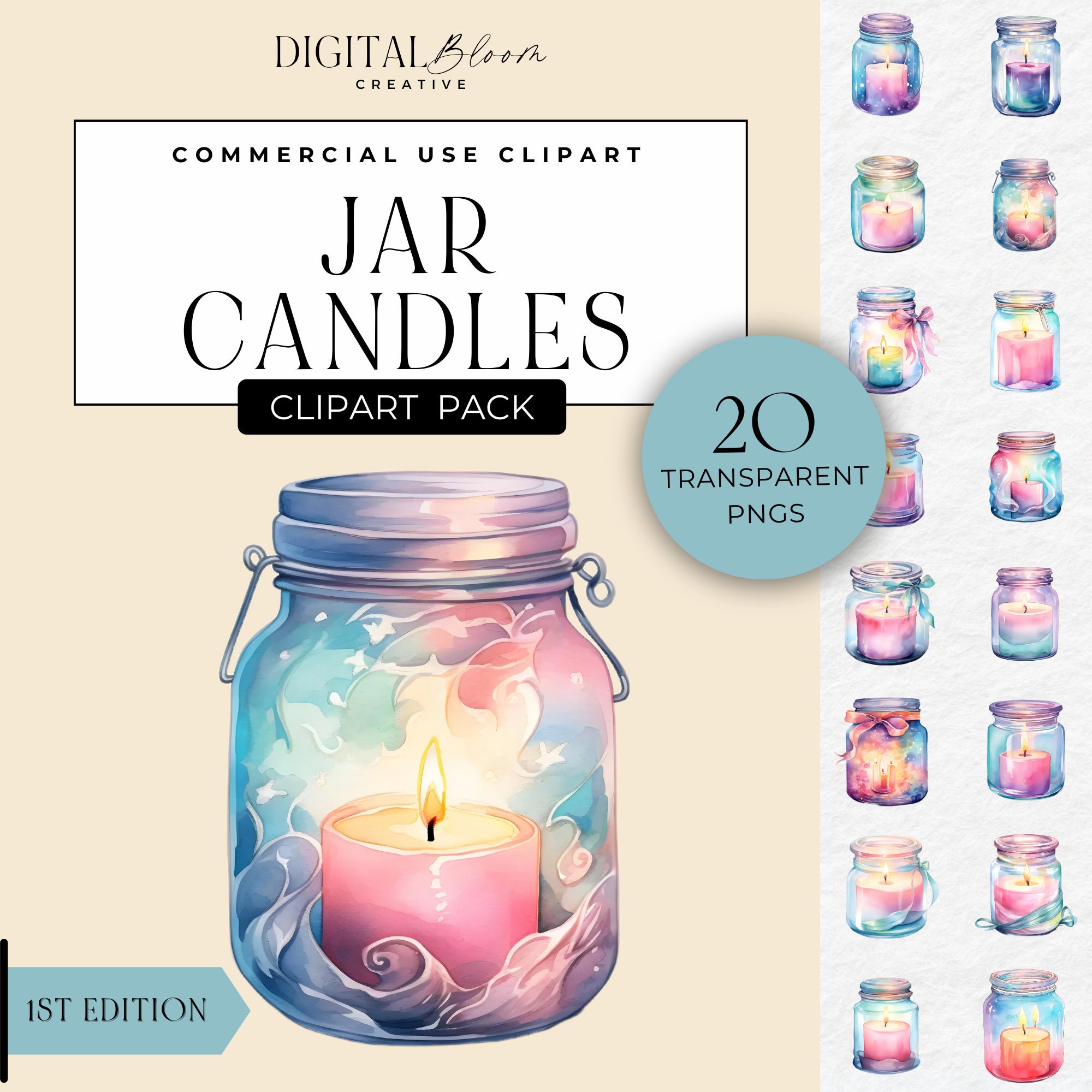 Candle Jar Clipart Scented Candles in Mason Jars Birthday Party Clip ...