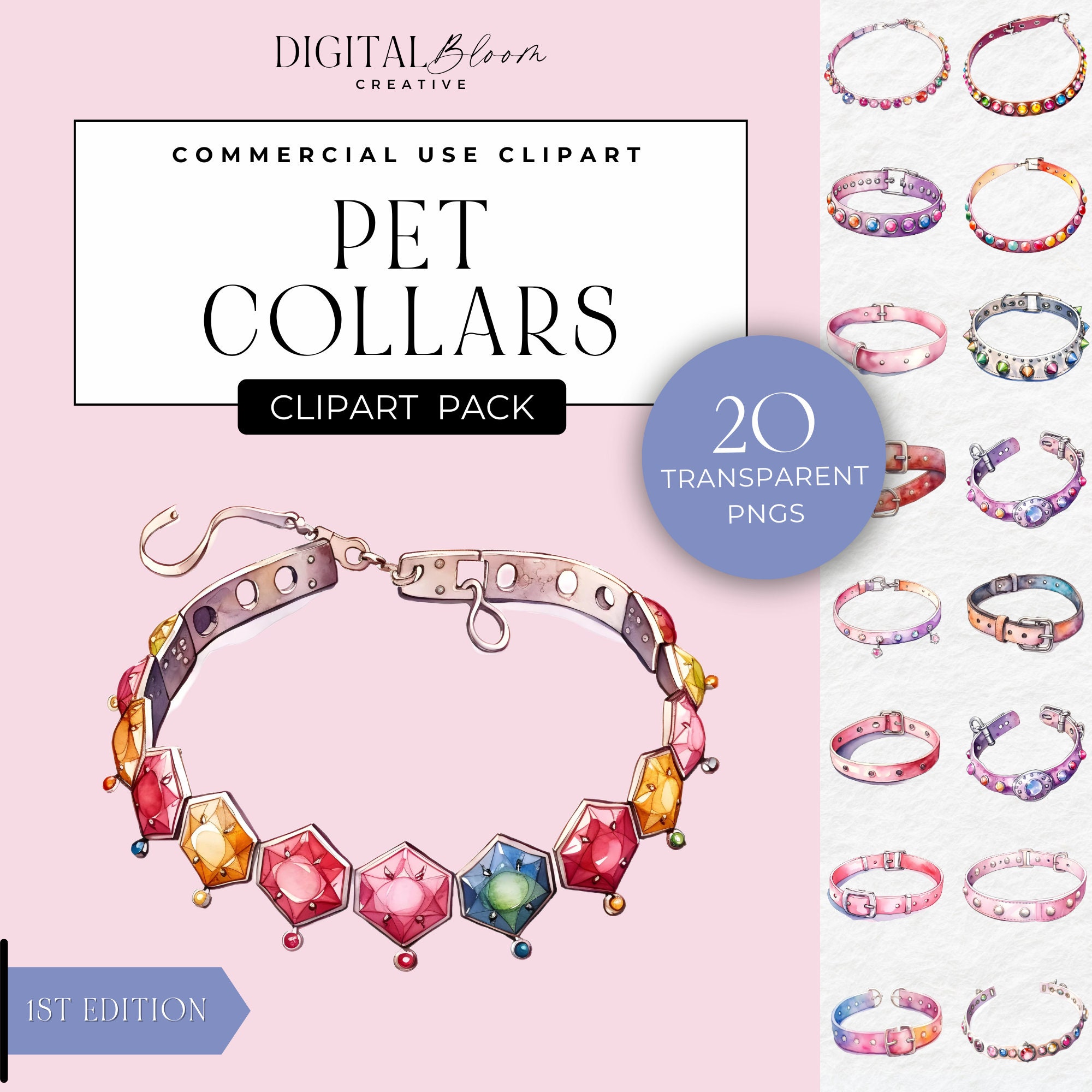 Dog Collar Clipart Cat Collars Watercolor Pet Accessories Dog Mom Lover ...