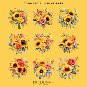 Sunflower and Rose Clipart Floral Bright Red Roses Yellow Sun Flowers ...