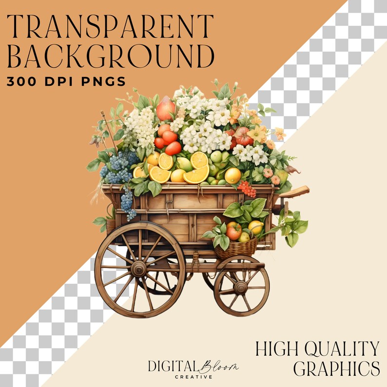 Flower Cart Clipart, Watercolor Floral Carts Clip Art, Vintage ...